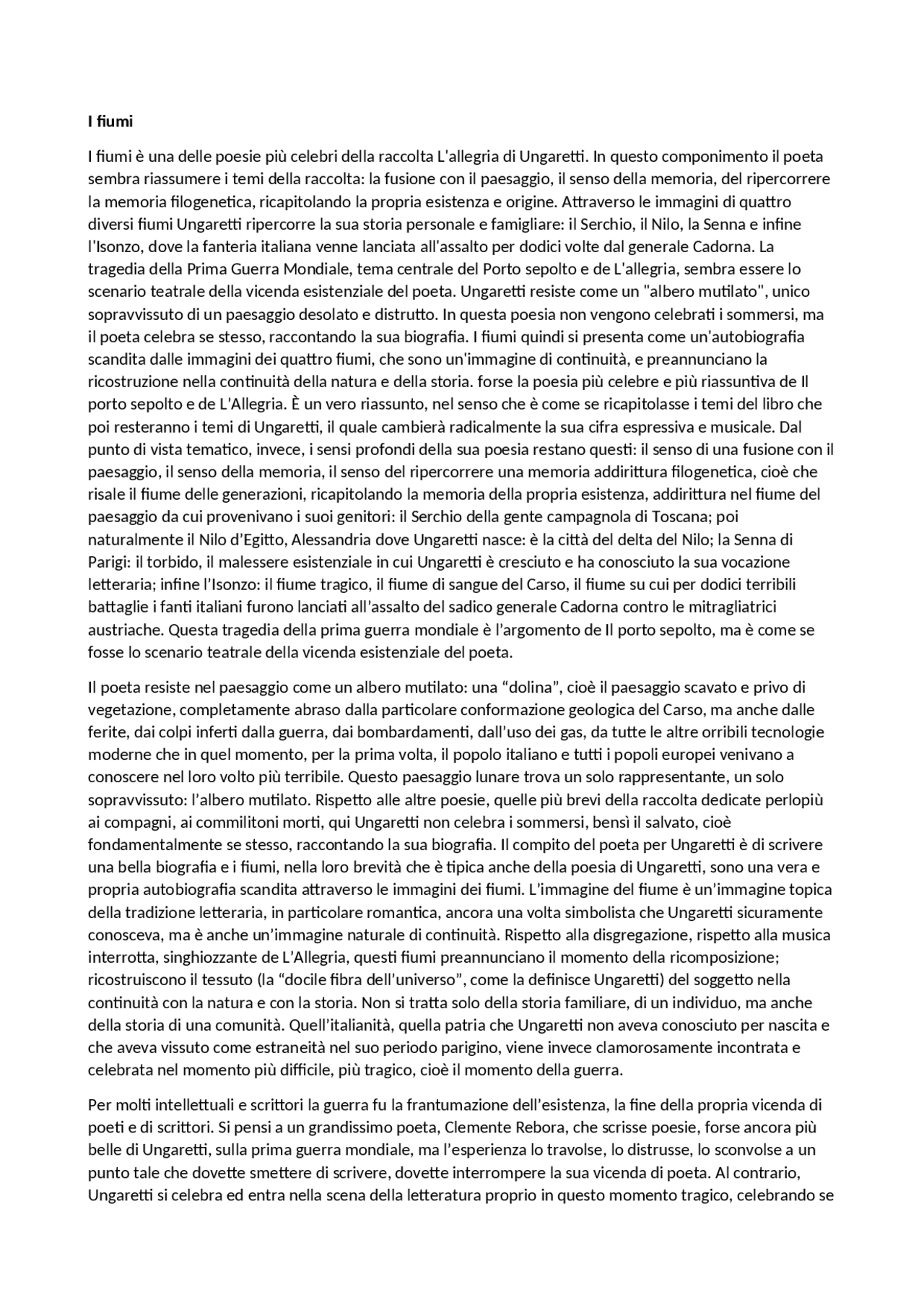 I Fiumi Analisi Commento E Parafrasi Docsity