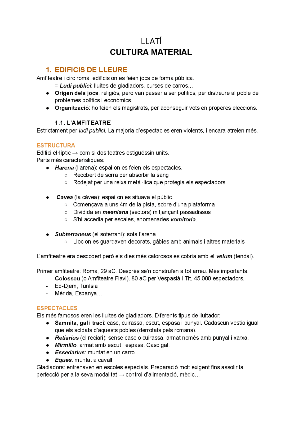 Resum Cultura Material Llatí Selectivitat Docsity