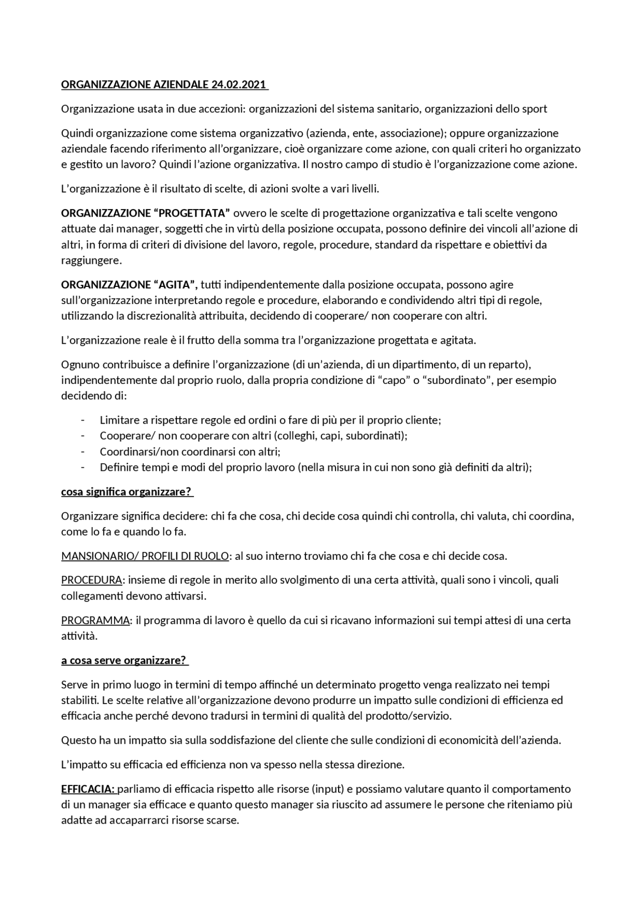 Organizzazione Aziendale Docsity