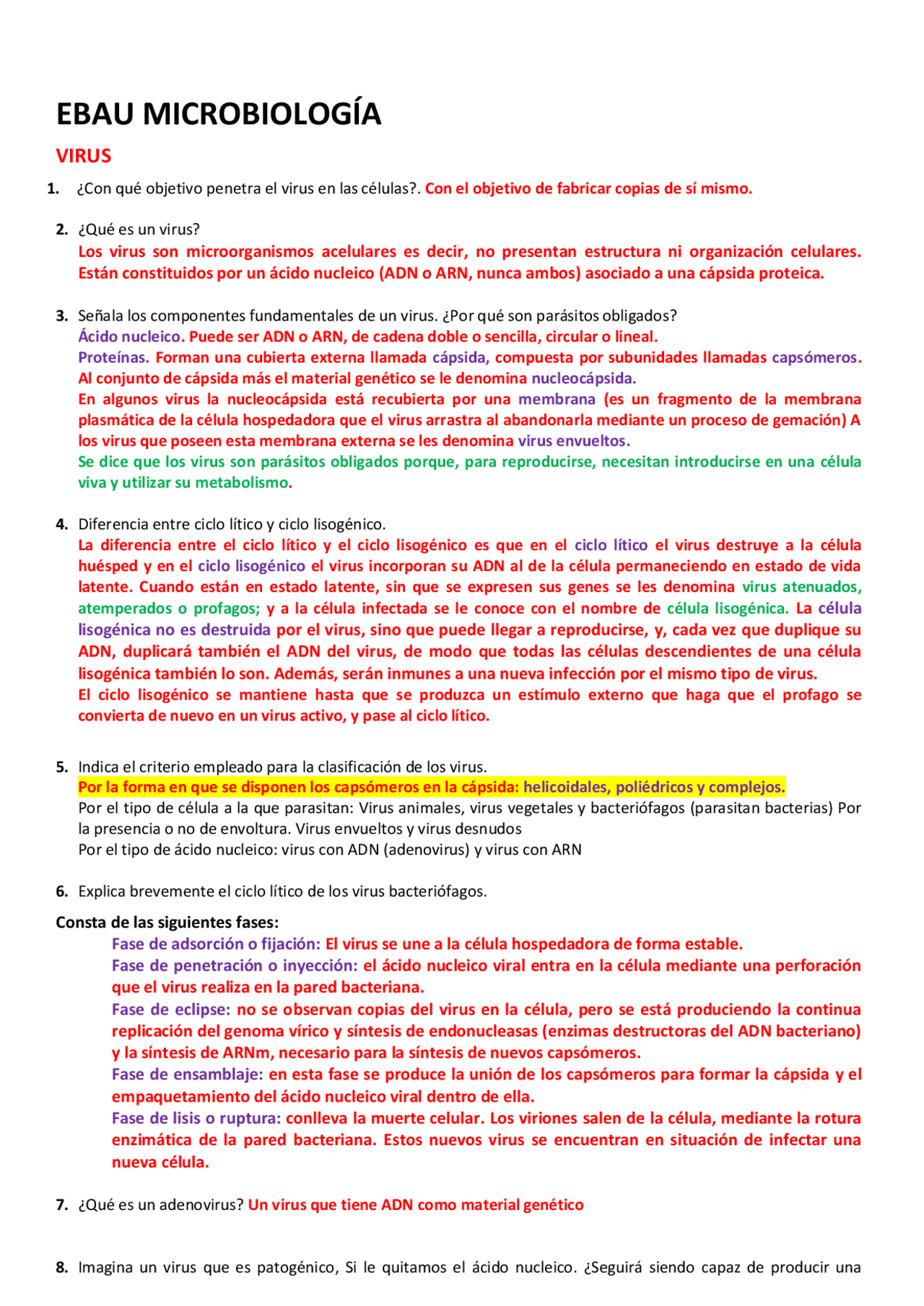 EJERCICIOS SOBRE MICROBIOLOGIA EBAU - Docsity