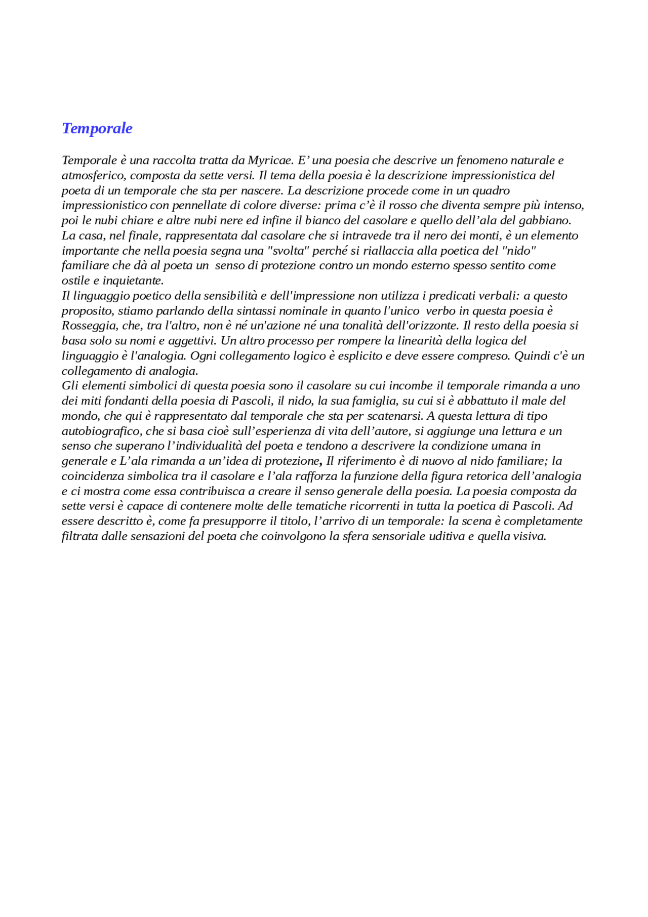 Analisi poesia Temporale - Docsity