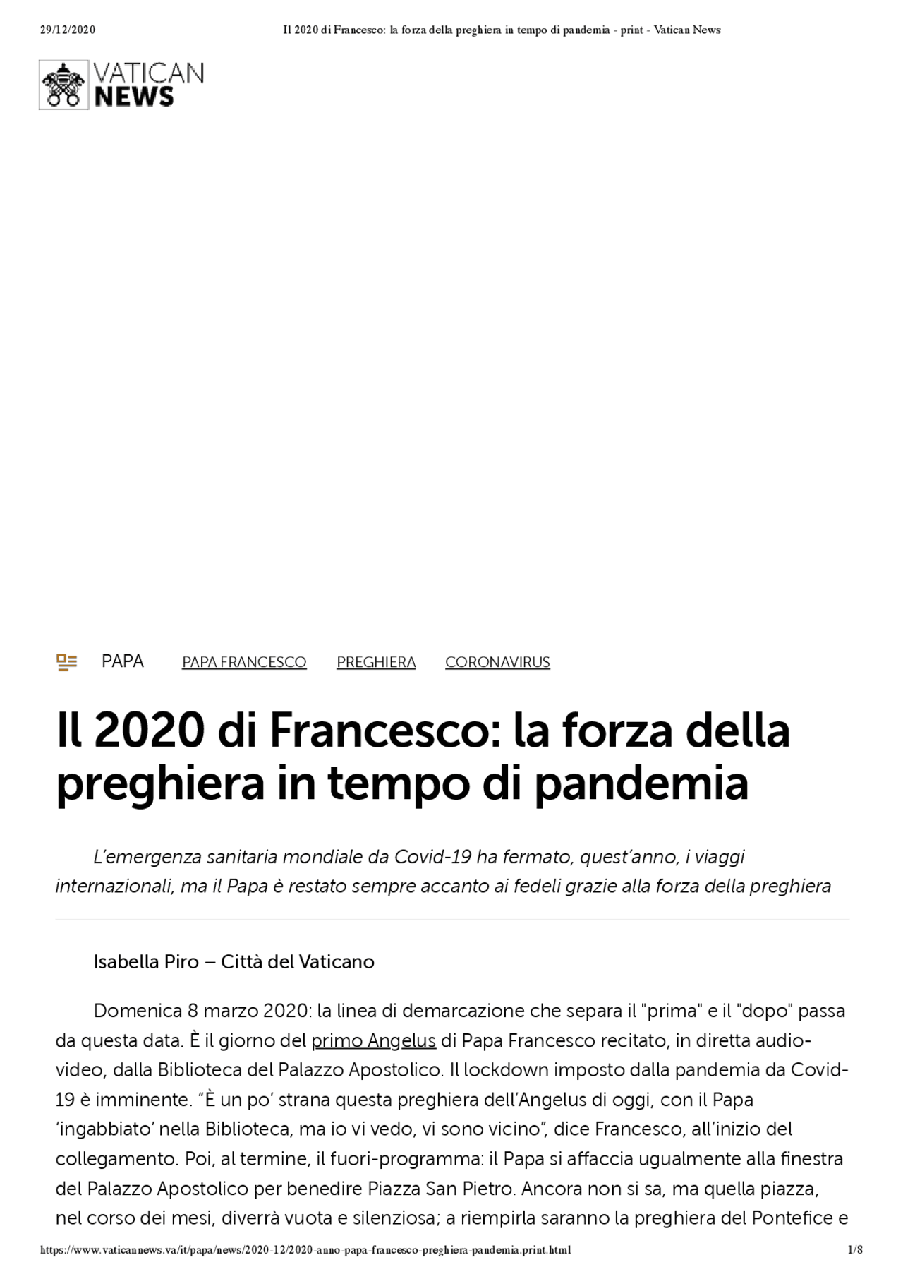 Il 2020 Di Papa Francesco Docsity
