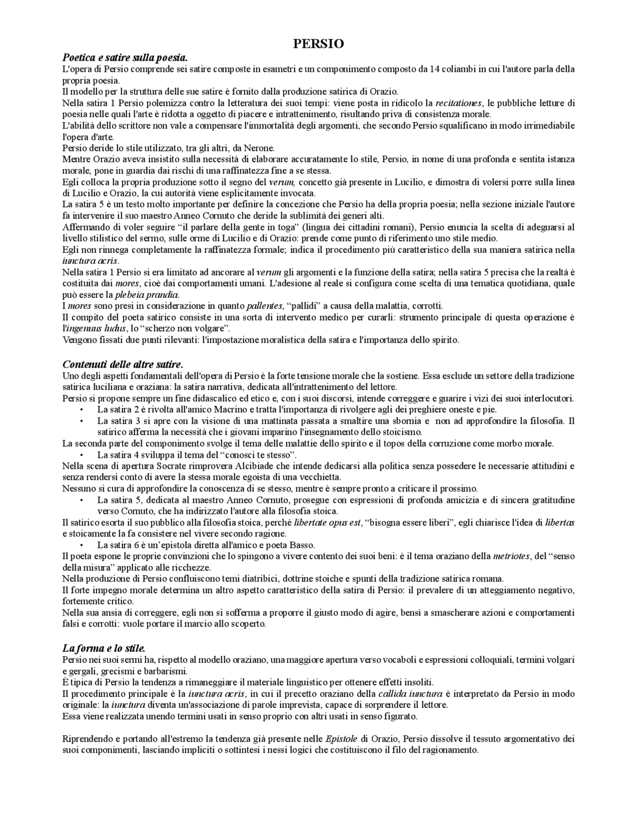 PERSIO: SINTESI. - Docsity