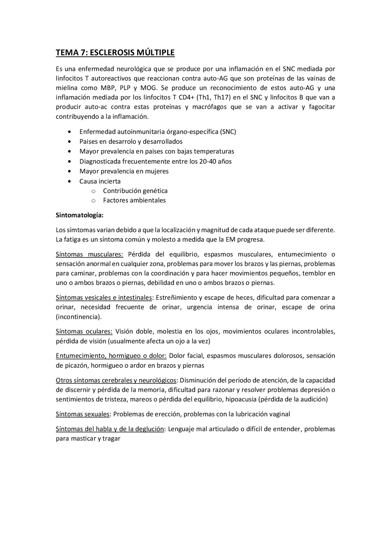 Tema 7 Esclerosis Múltiple Apuntes De Inmunología Docsity