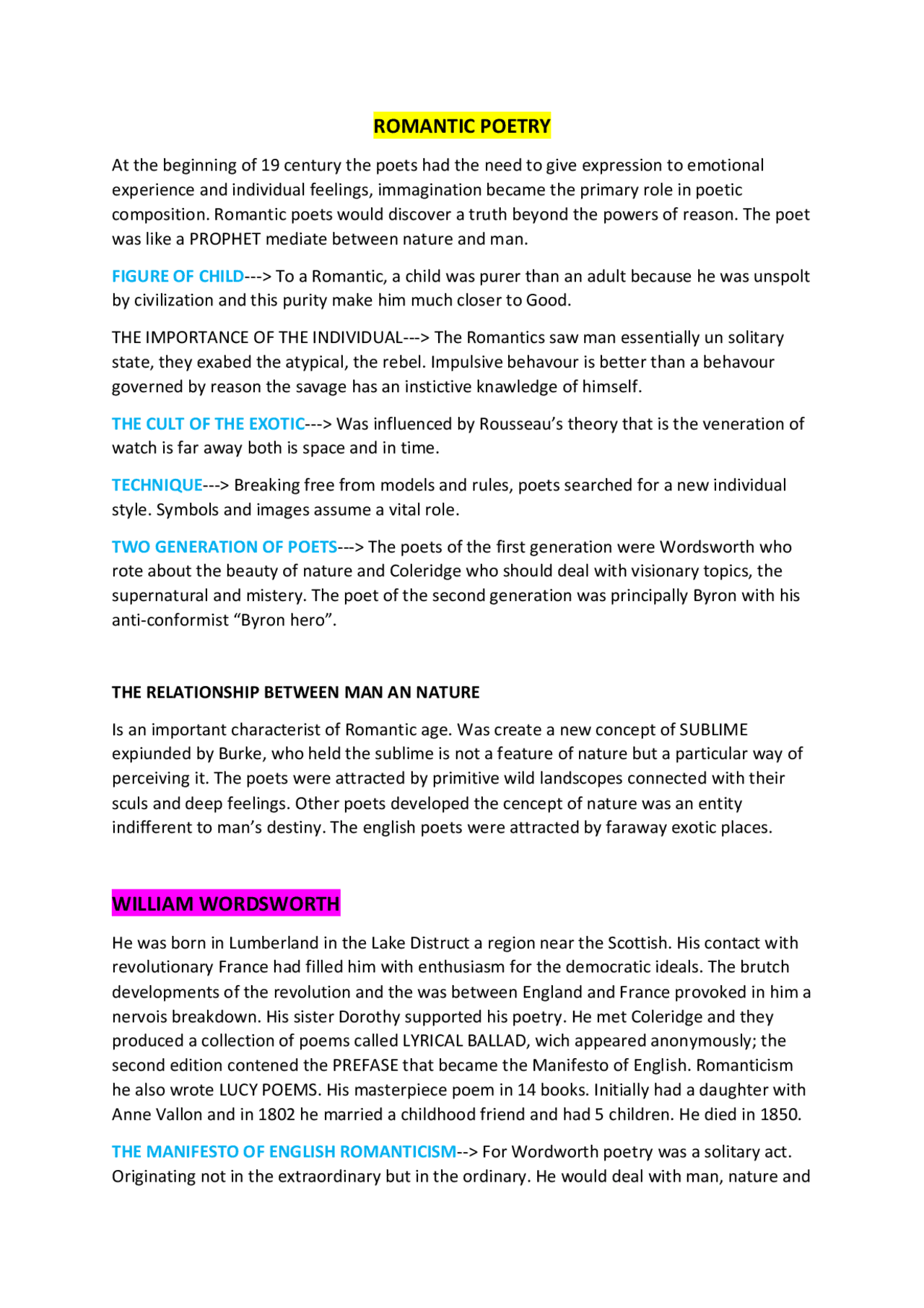 The Romantic Poetry - Docsity