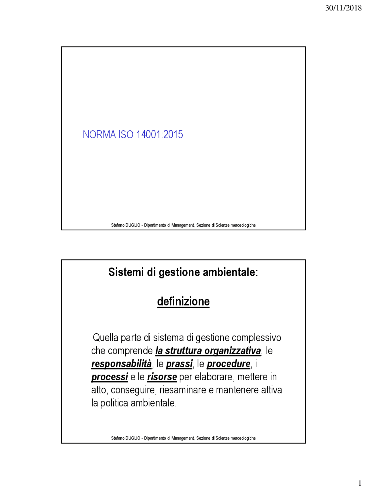 Appunti ISO 14001 - OPERATION MANAGEMENT - Docsity