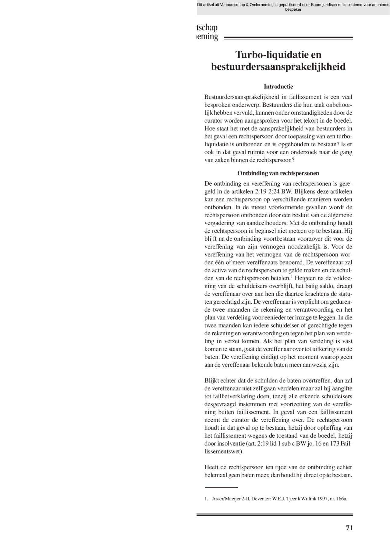 Turbo-liquidatie en bestuurdersaansprakelijkheid | Onderneming - Docsity