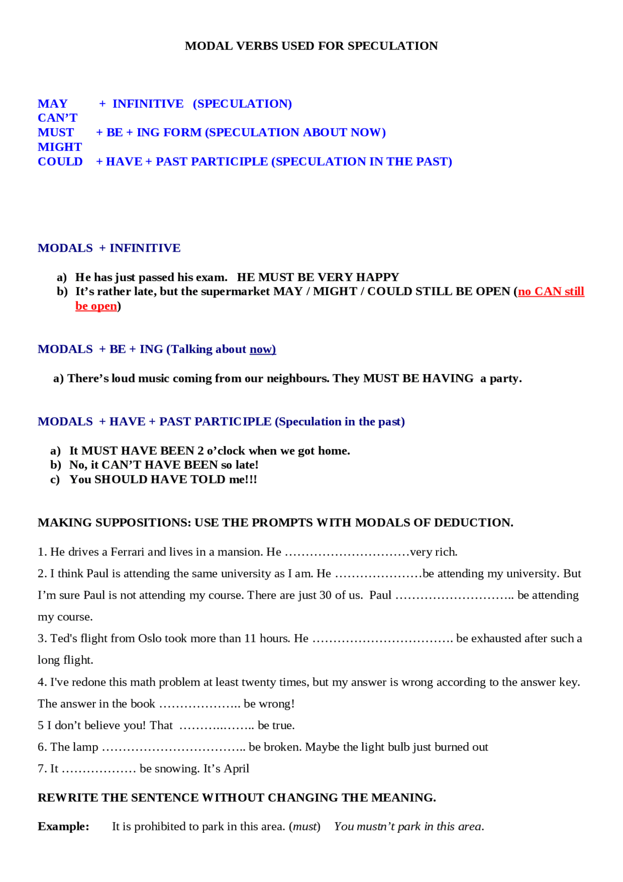 Modal verbs and English grammar - Docsity