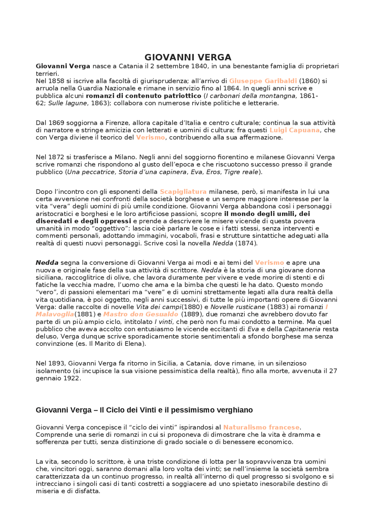 Riassunto Giovanni Verga Docsity