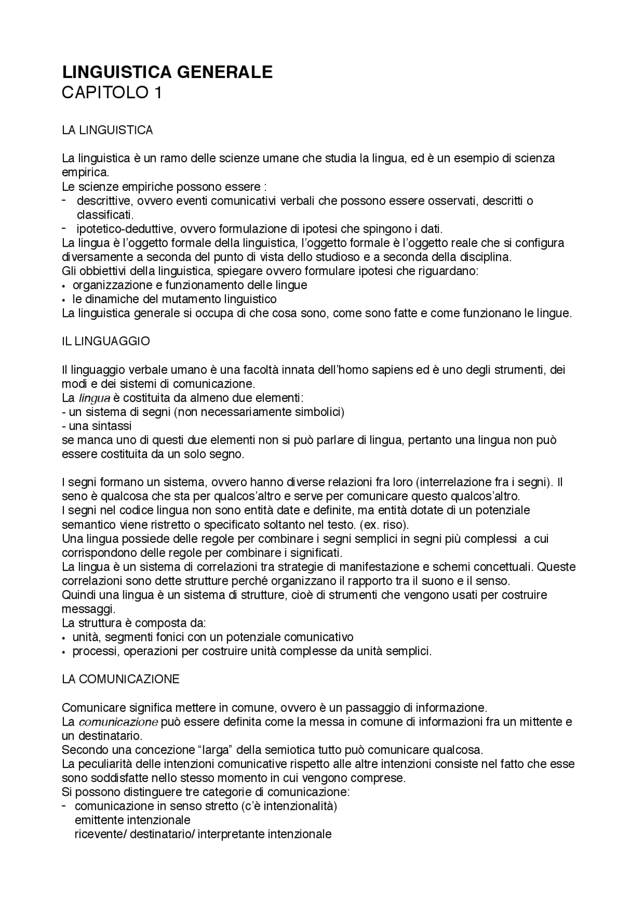 Linguistica Generale Riassunto Cap 1 Docsity