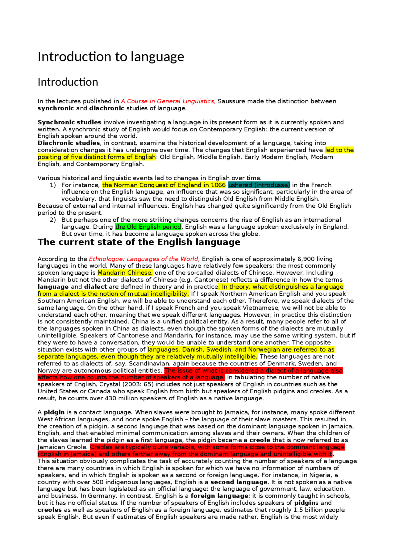 Introduction to language - Docsity