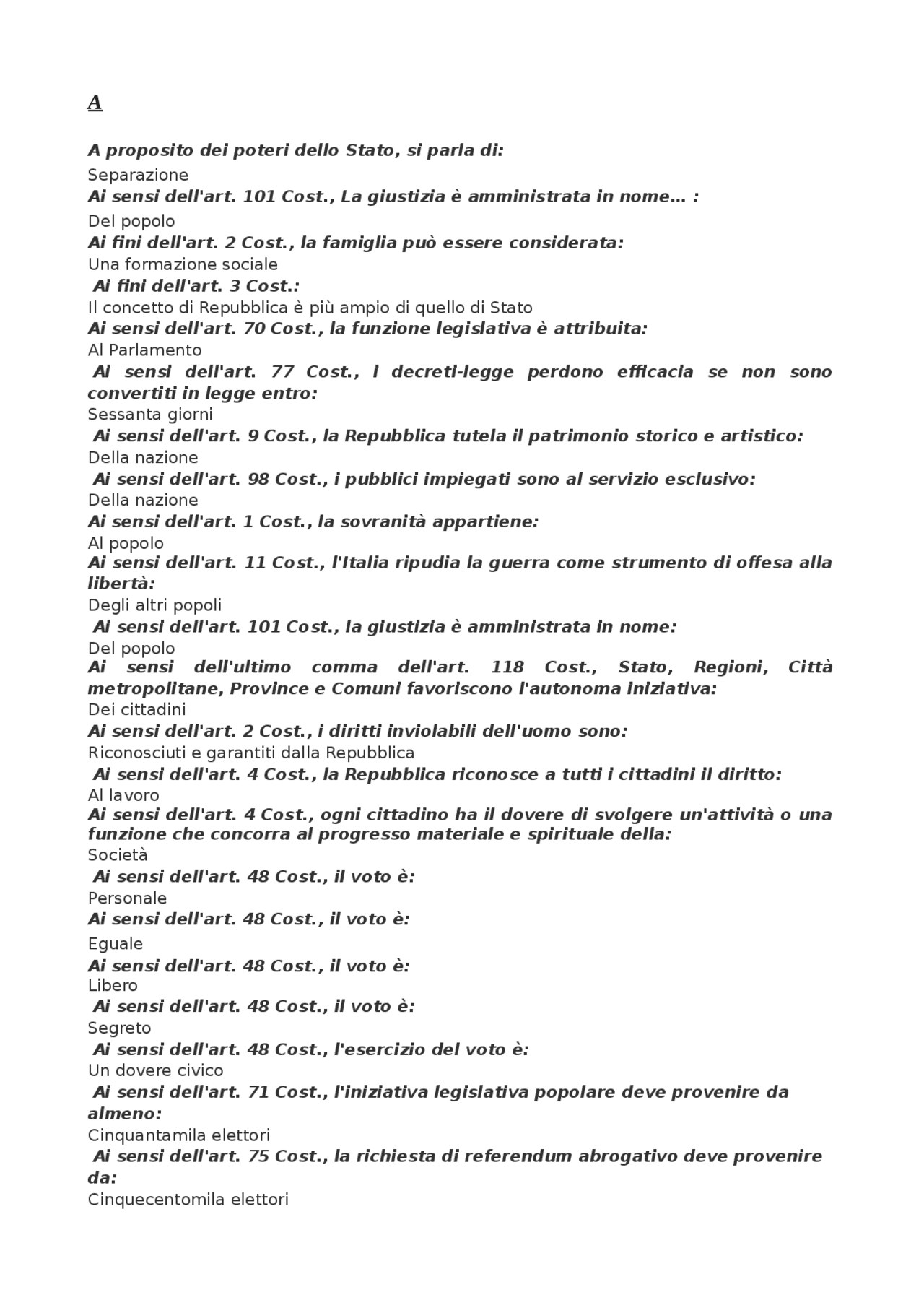 Domande E Risposte Principi Costituzionali Docsity