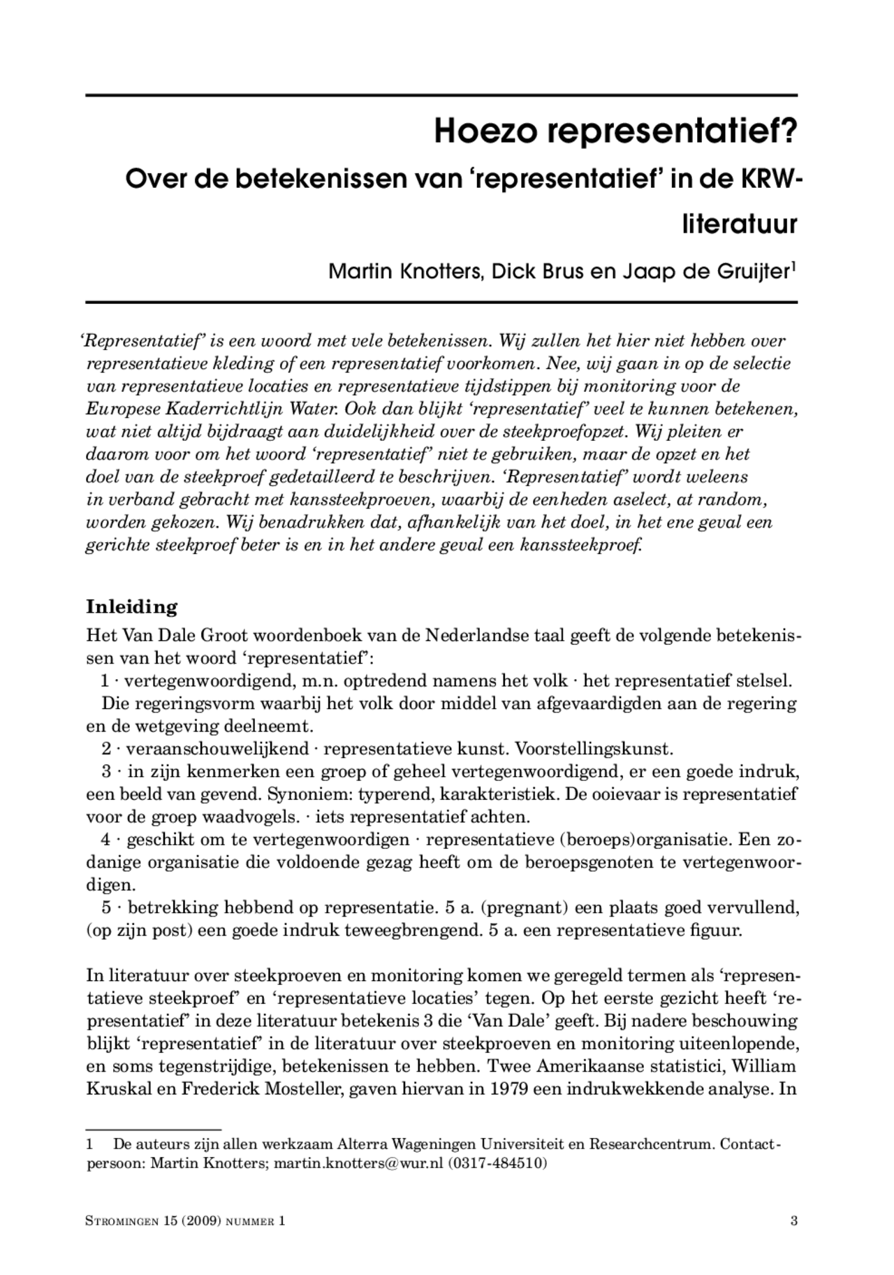 Hoezo representatief? Over de betekenissen van ‘representatief’ in de ...