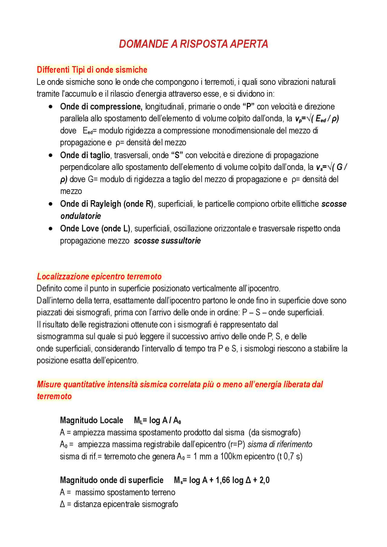 Risposte Aperte Geologia Applicata Docsity