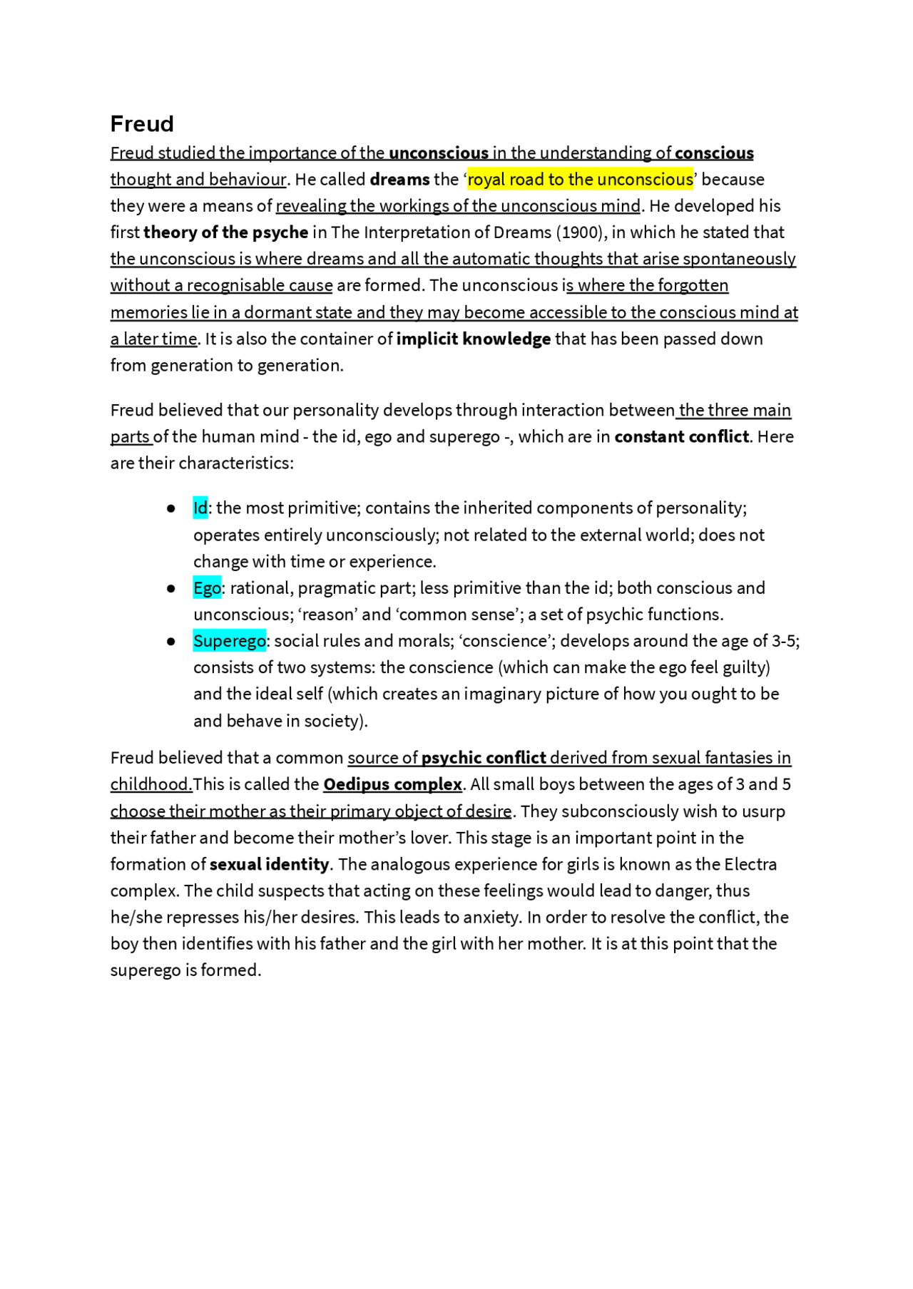 Freud Appunti In Inglese Docsity