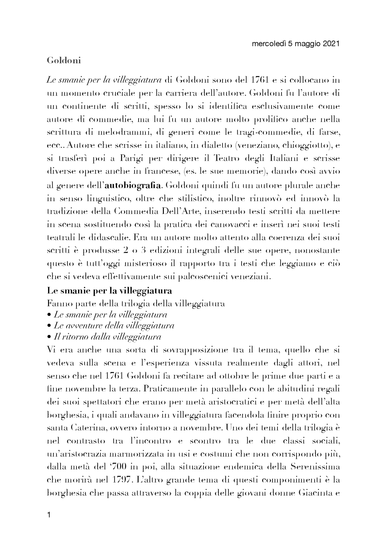 Teoria Su Carlo Goldoni Docsity