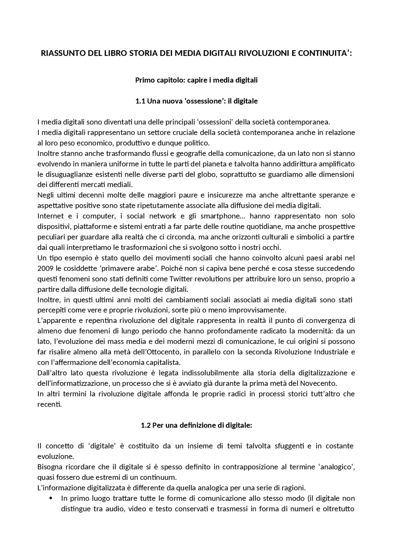 Riassunto Del Libro Storia Dei Media Digitali E Continuità Docsity