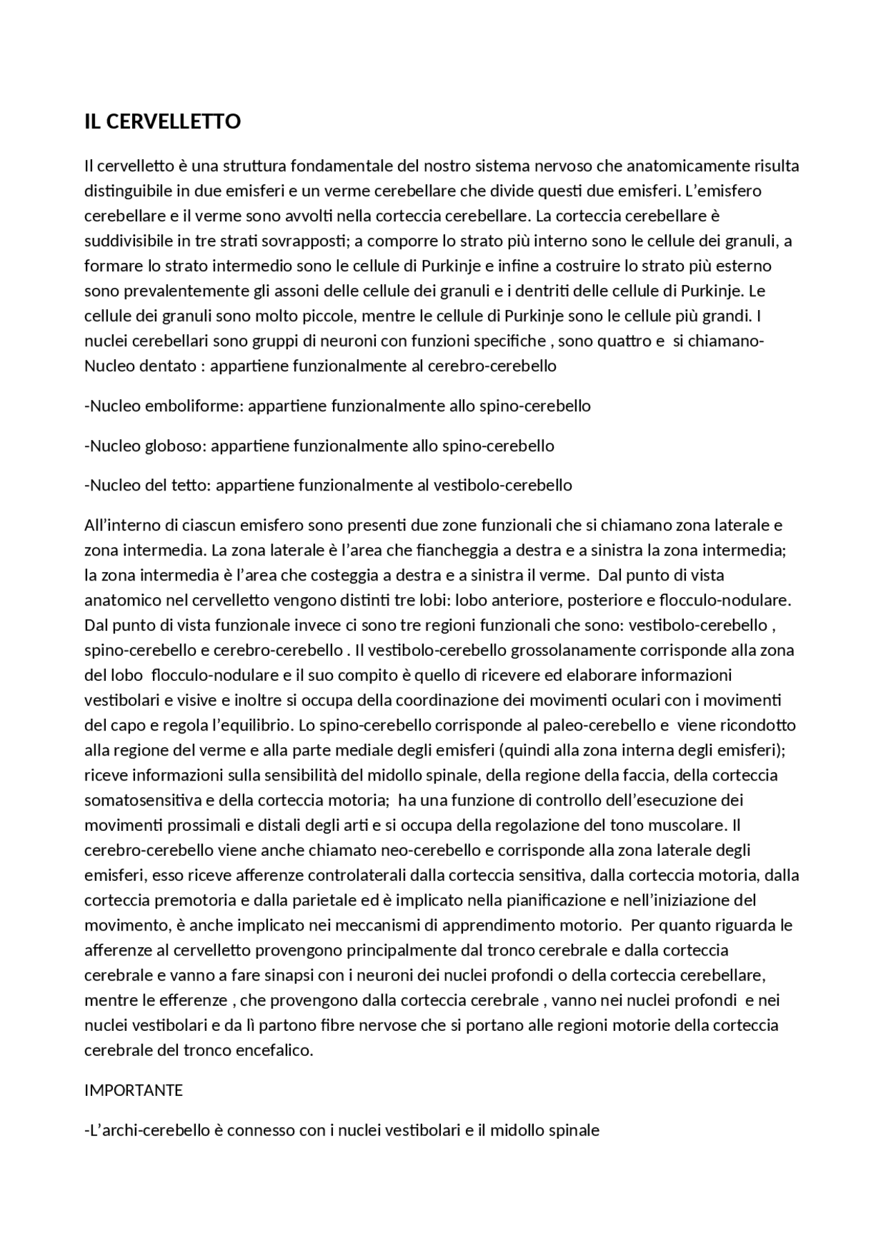 Il Cervelletto Fondamenti Di Neuroscienze Docsity
