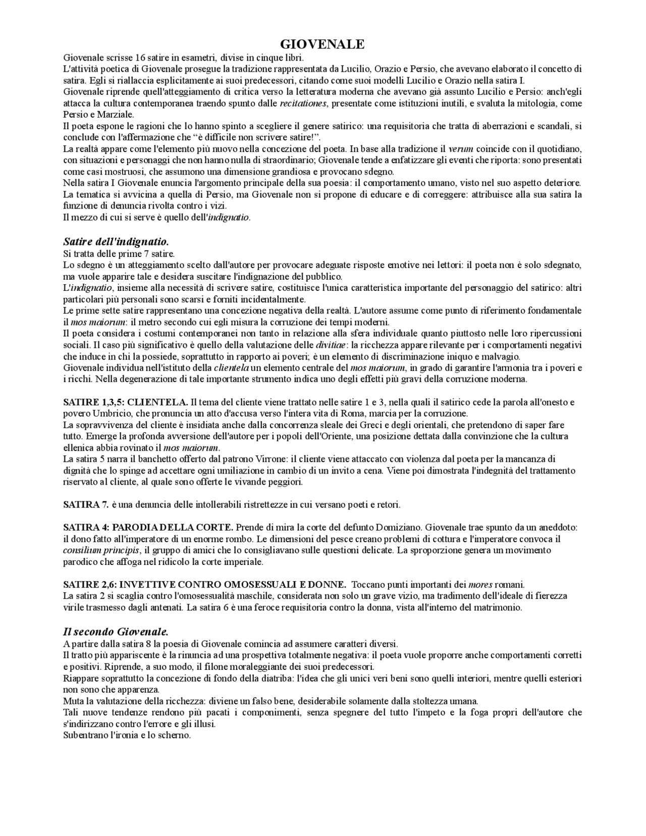 Giovenale Sintesi Docsity