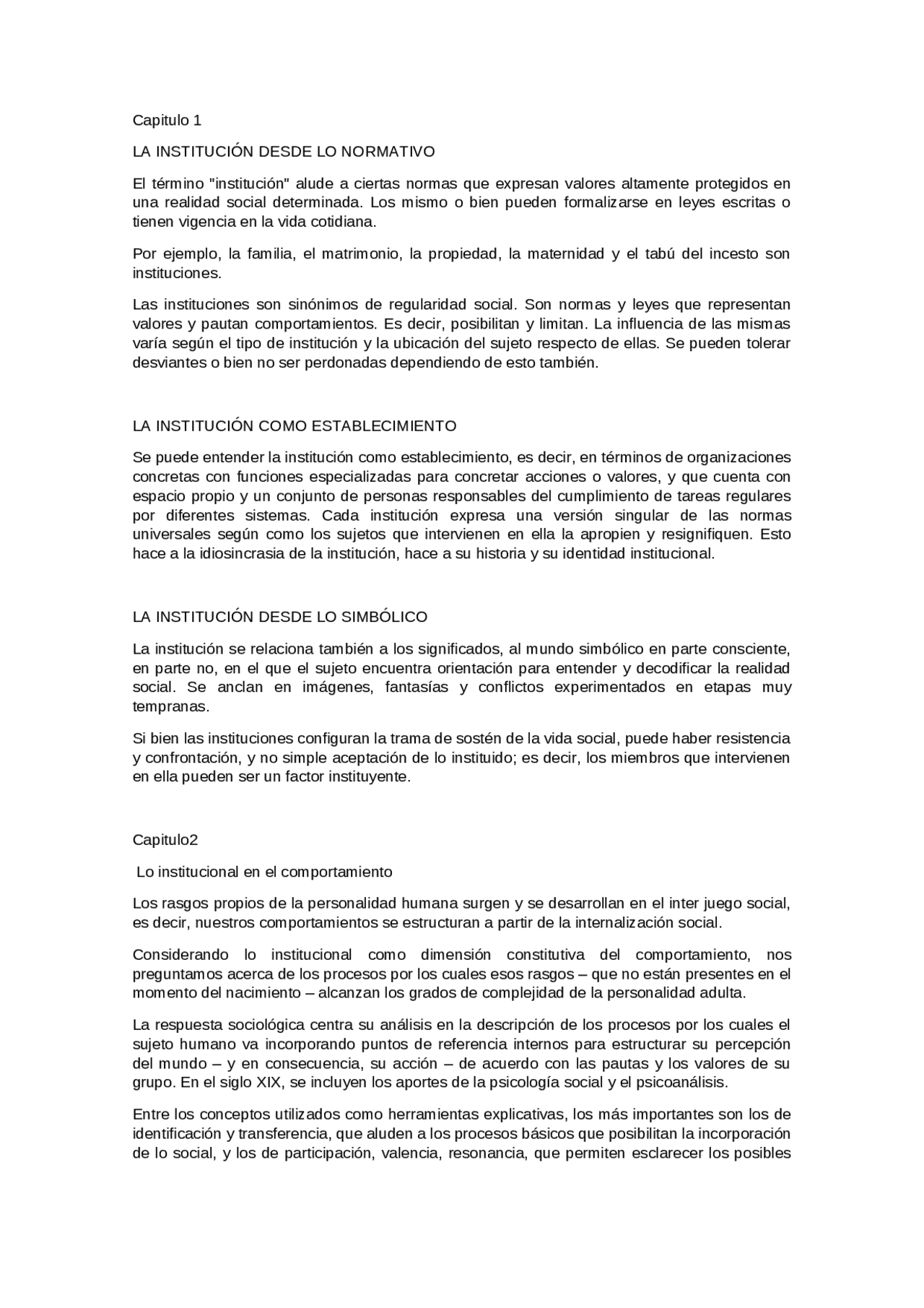 Lidia fernandez - LO INSTITUCIONAL | Apuntes de Psicología | Docsity