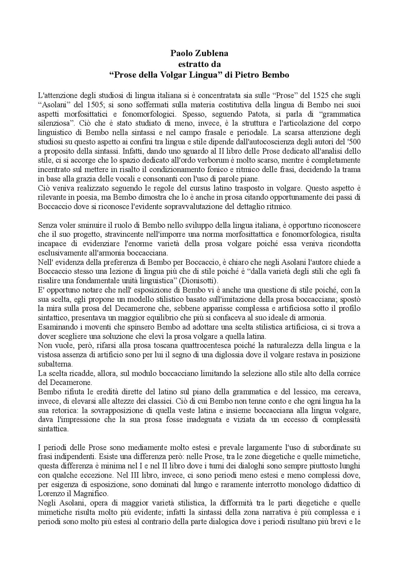 Riassunto Del Saggio Di Zublena Docsity