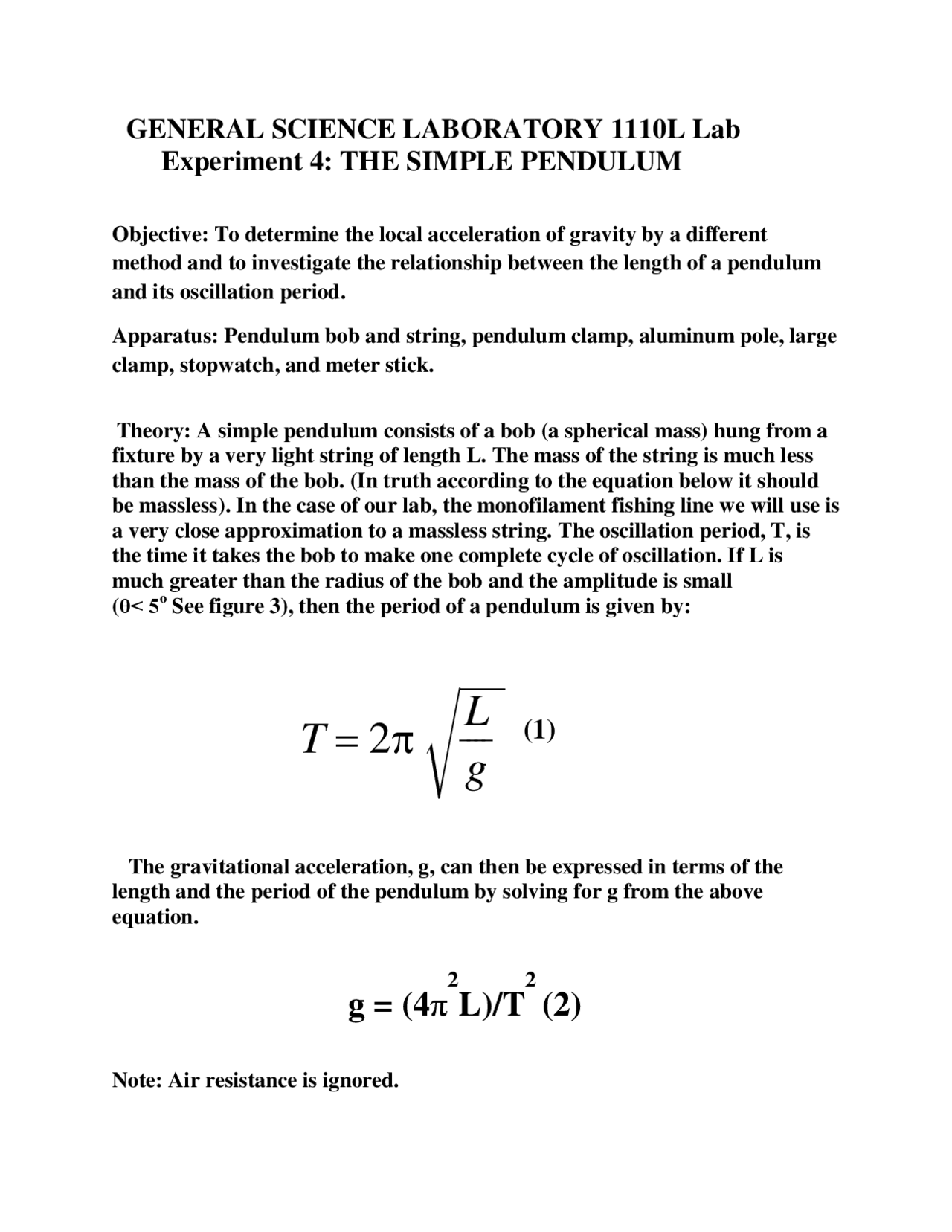 Experiment 4 Simple Pendulum Lab Lab Reports Physics Docsity experiment-4-simple-pendulum-lab-lab-reports-physics-docsity