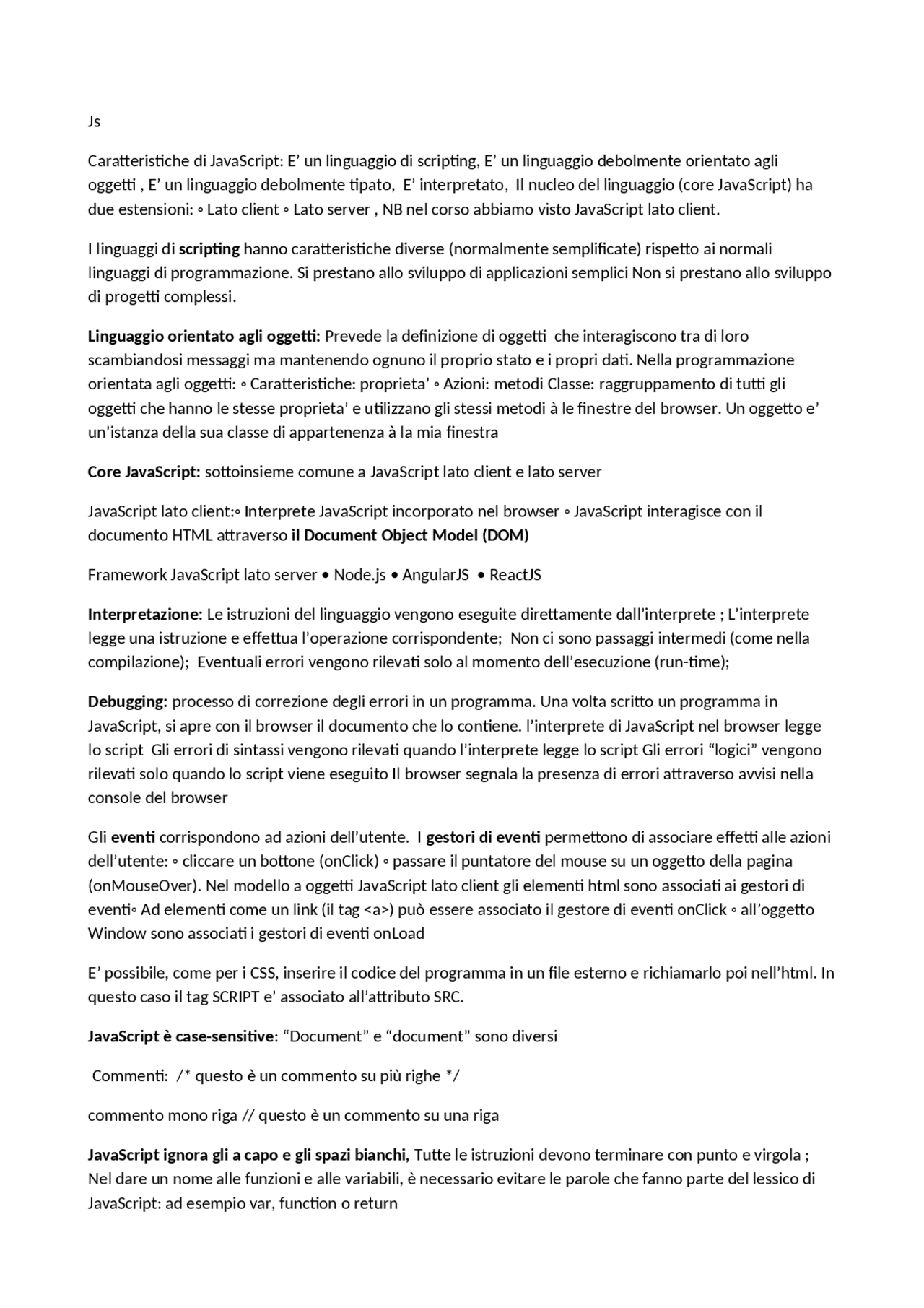 Teoria su JS, Jquery, Angular e JSON - Docsity