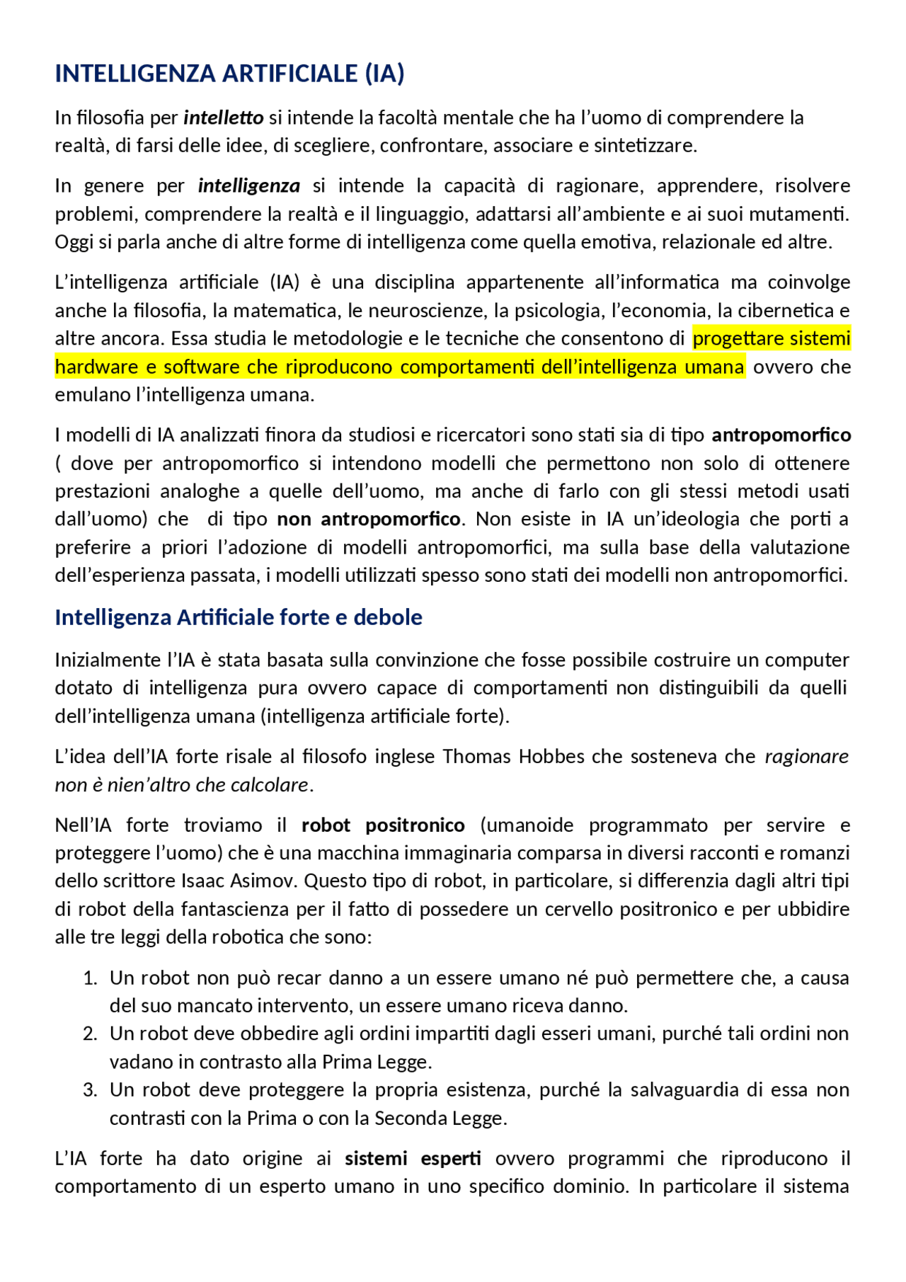 Intelligenza Artificiale Appunti Docsity