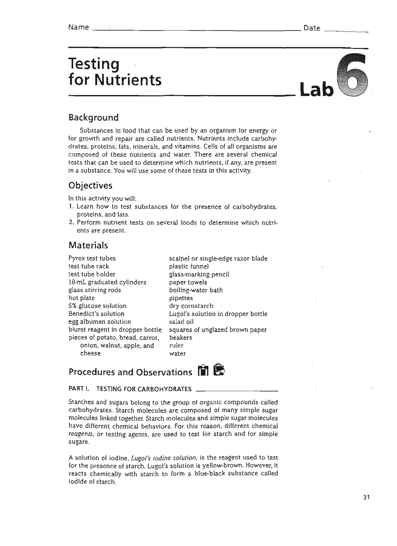 Lab 6: Testing for Nutrients - Docsity
