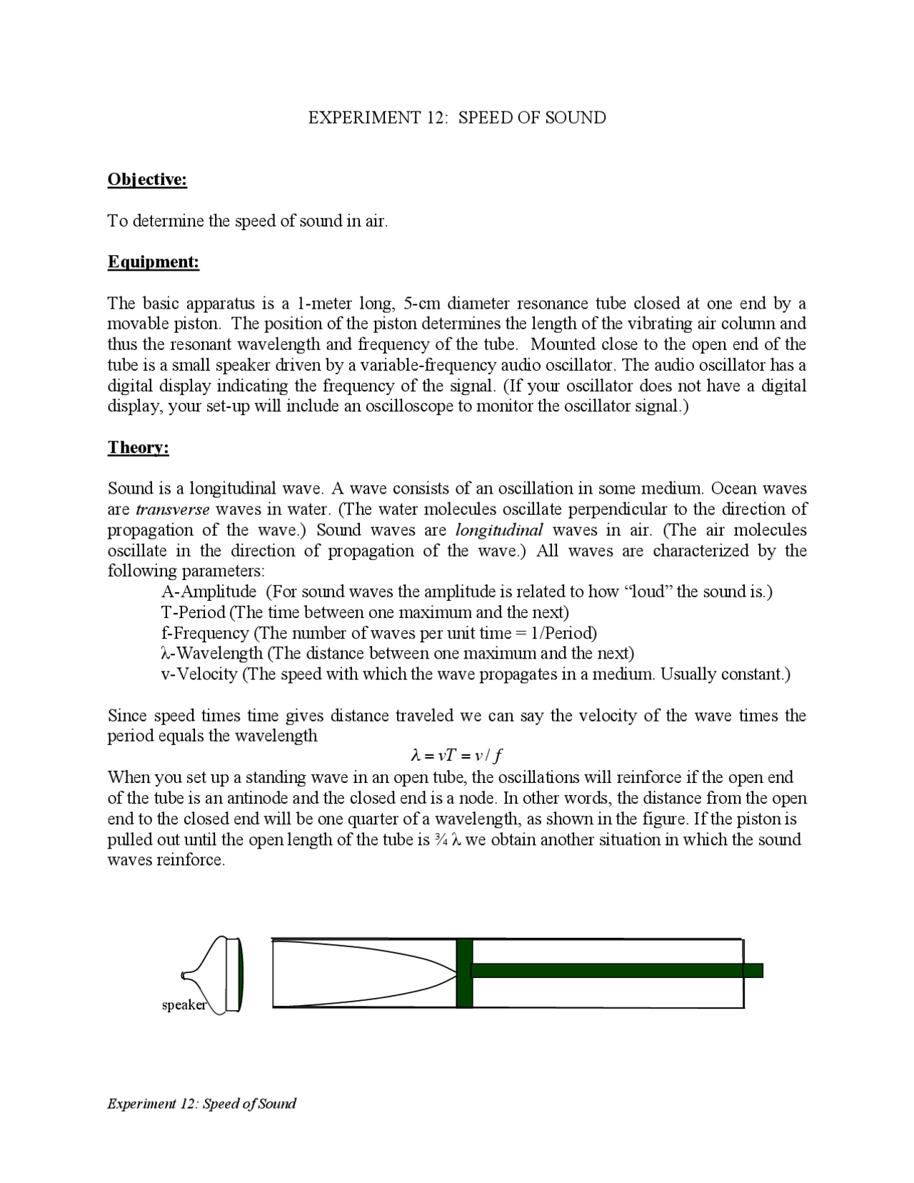 Experiment 12: Speed of Sound - Docsity