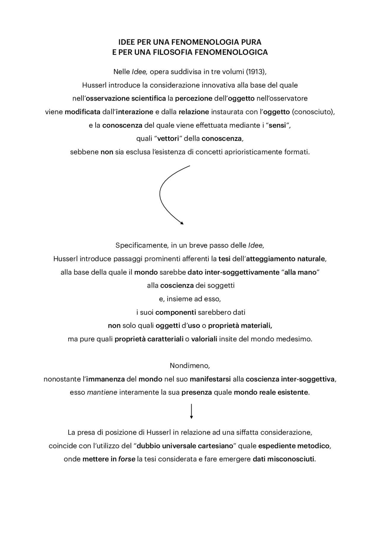 Edmund Husserl Elementi Di Fenomenologia Schemi Impattanti Docsity