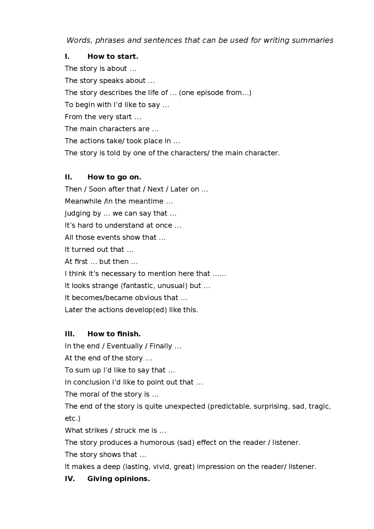 Phrases for retelling - Docsity