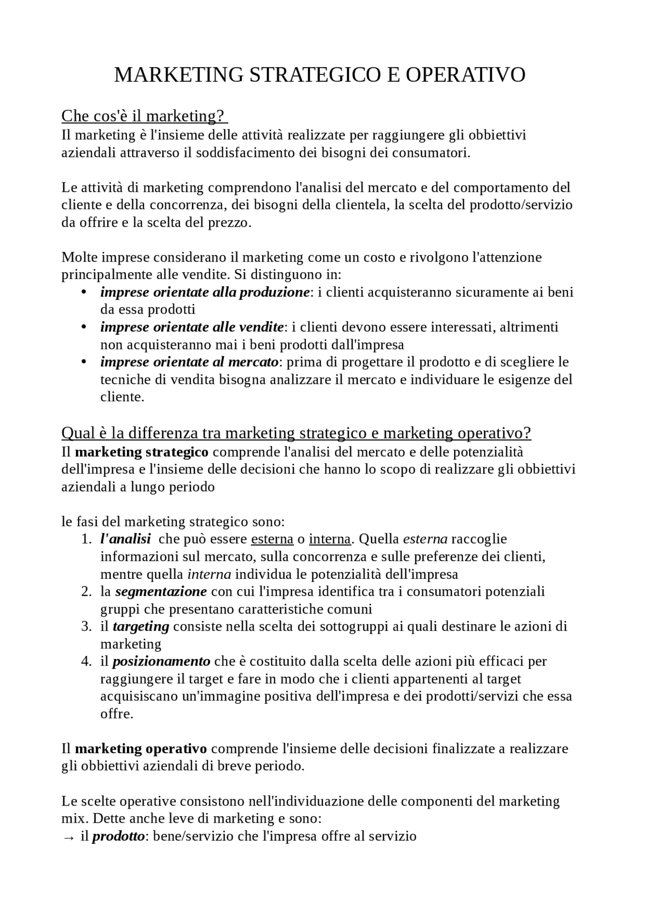 Marketing Strategico E Operativo Docsity