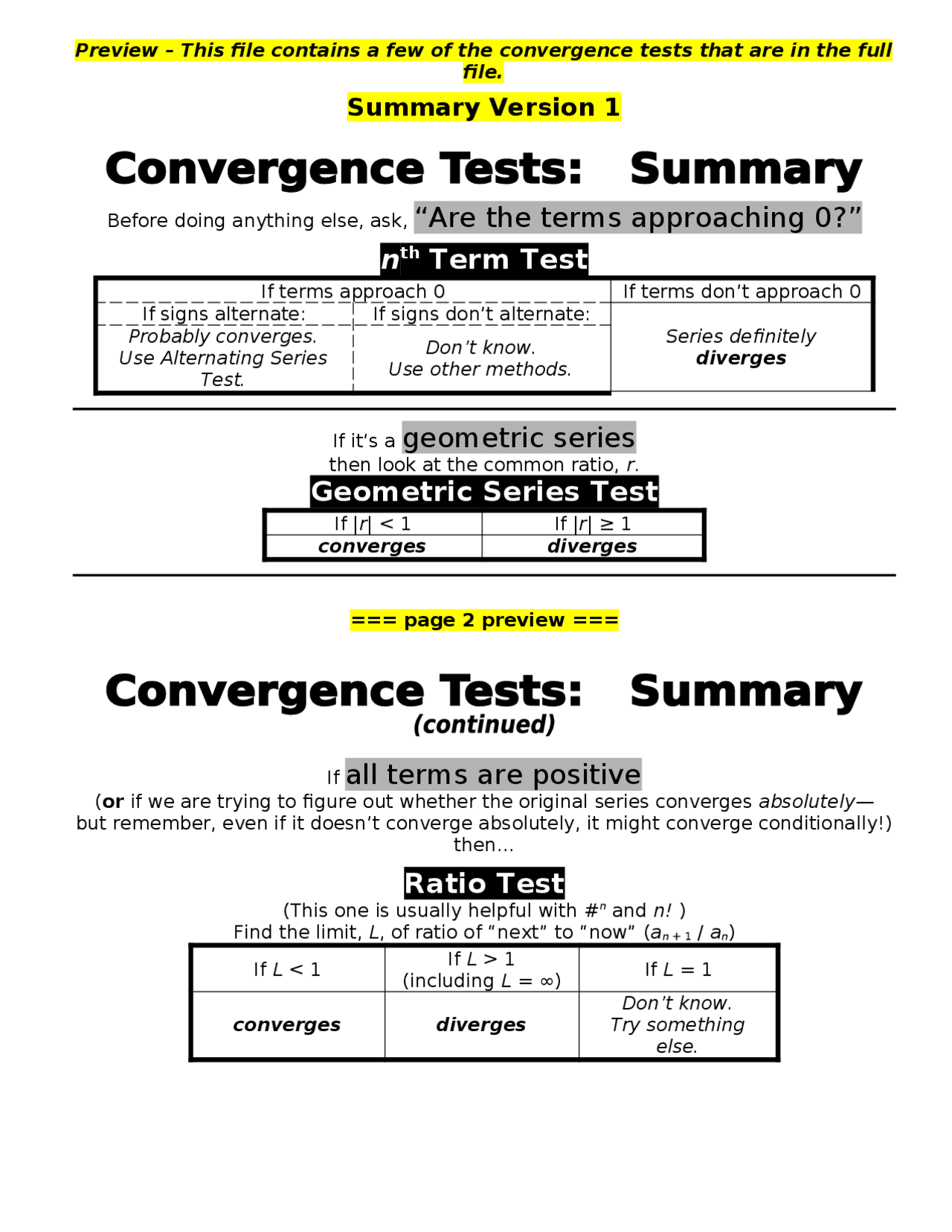 Sequence and Series test - Docsity