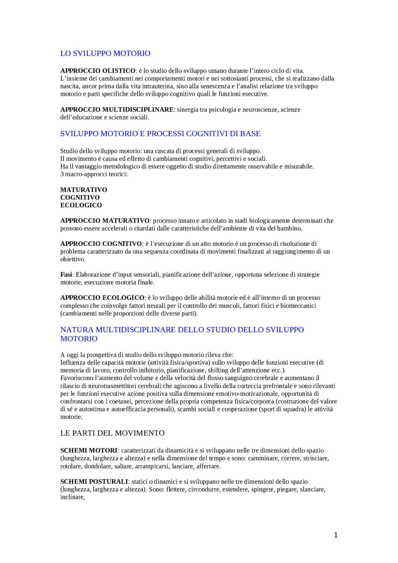 Sviluppo Motorio Caratteristiche Docsity
