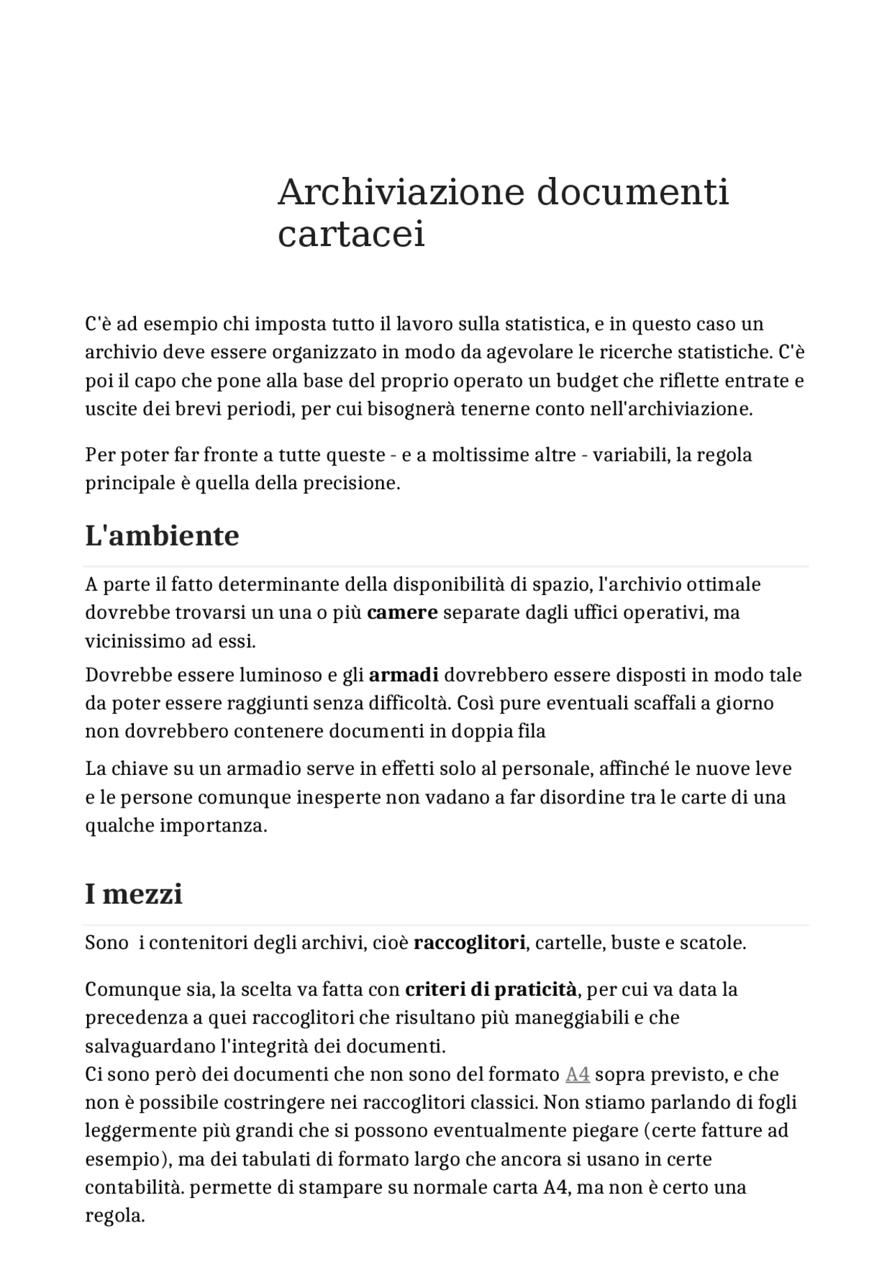 Archiviazione documenti cartacei - Docsity