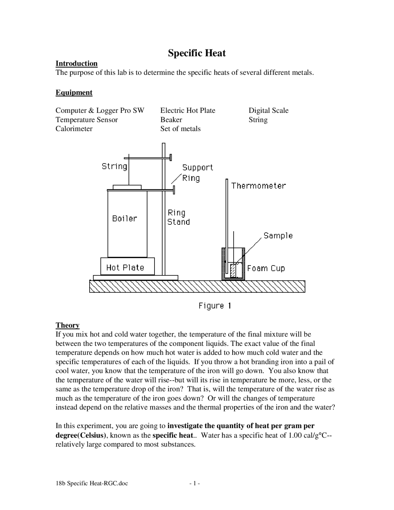 Specific Heat Lab Manual - Docsity