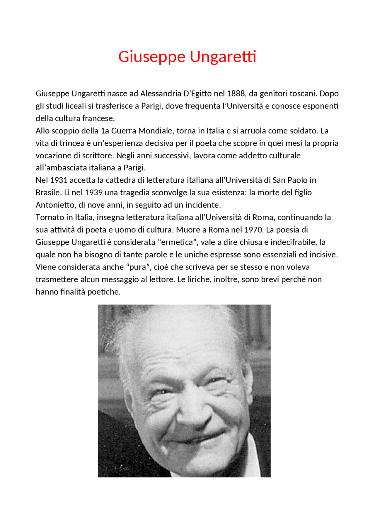 Ricerca G Ungaretti Docsity