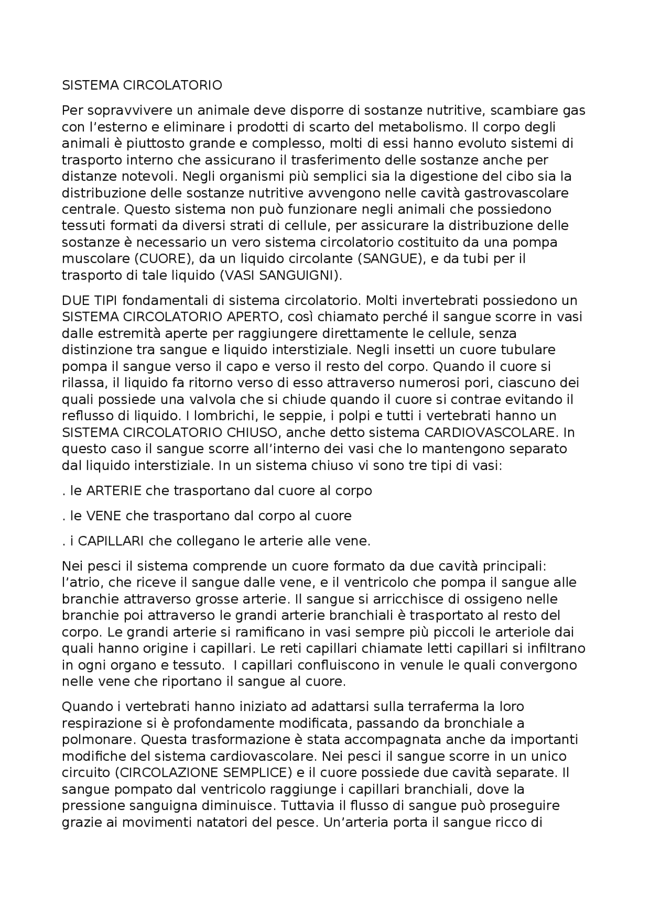 Sistema Circolatorio Docsity