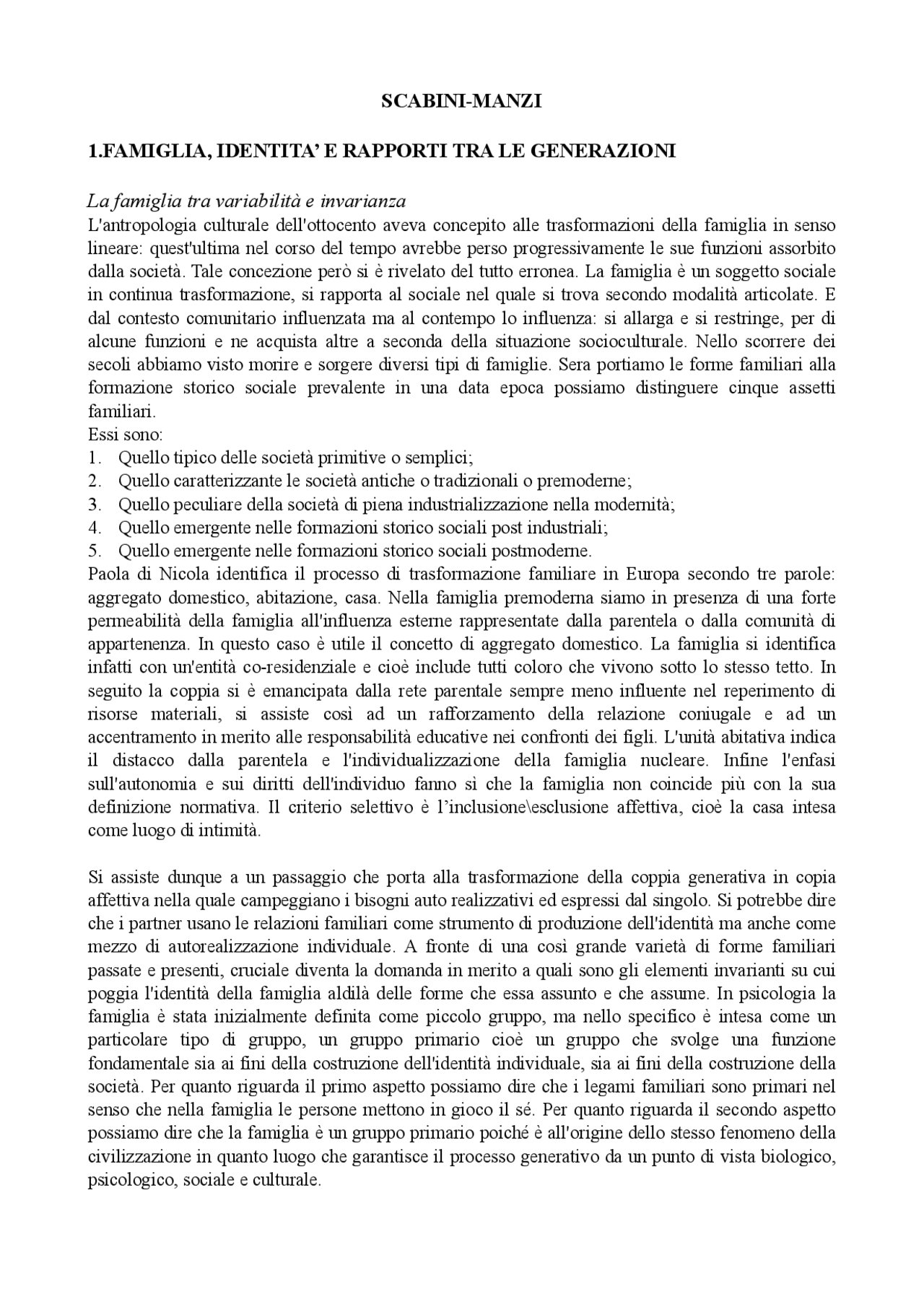 Scabini manzi esami famiglia reti - Docsity