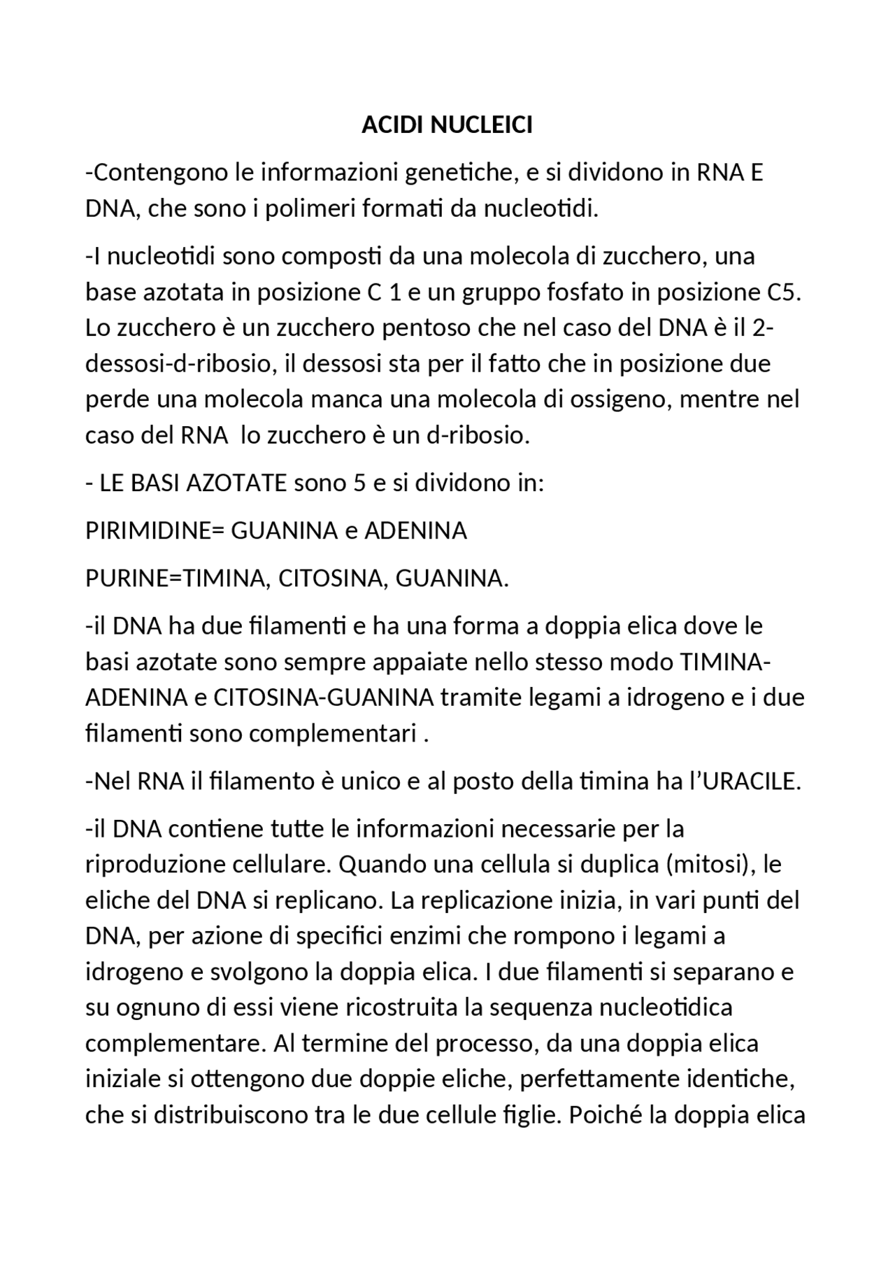 Appunti Sugli Acidi Nucleici Docsity