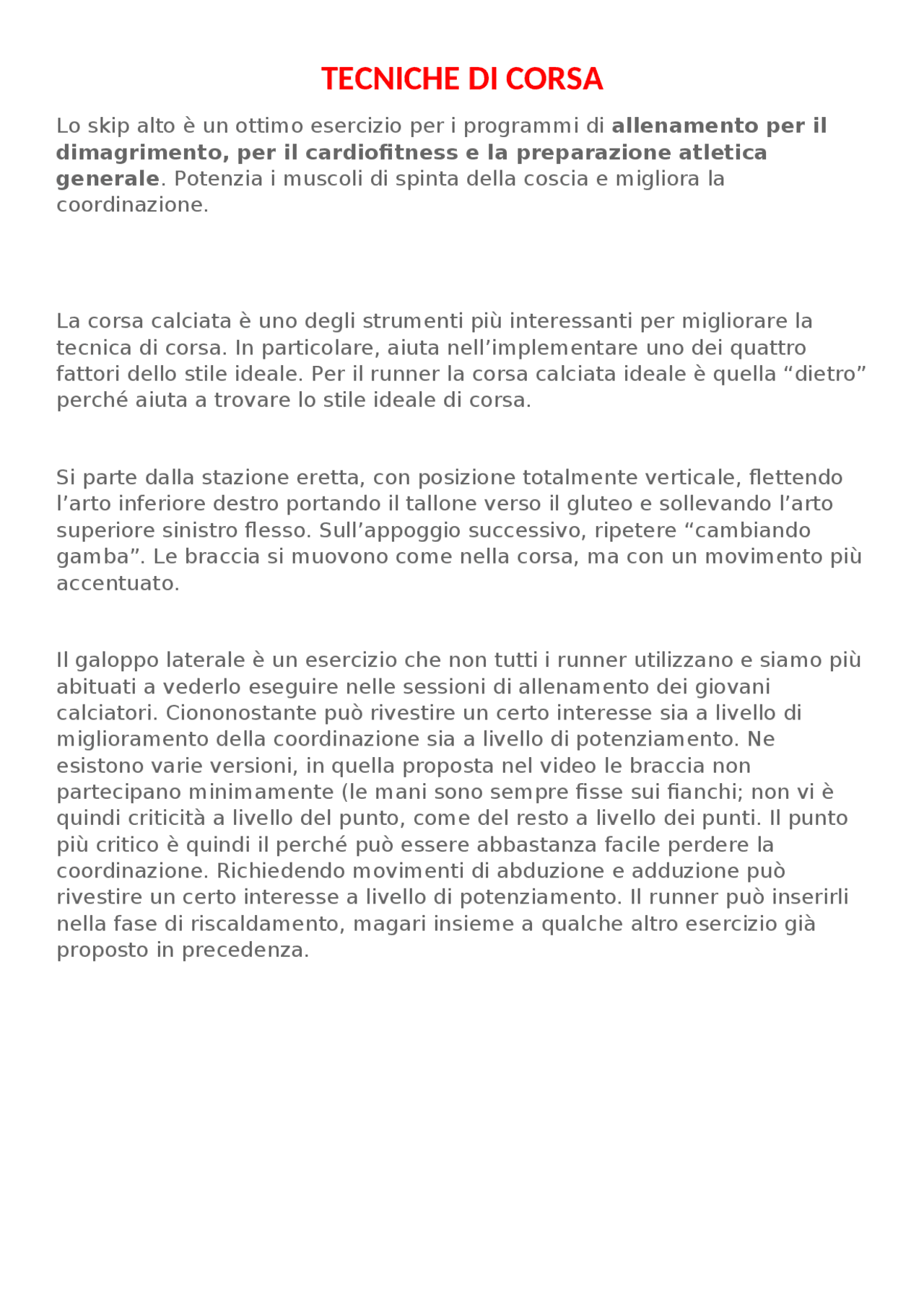 Tecniche Di Corsa Motorie Docsity