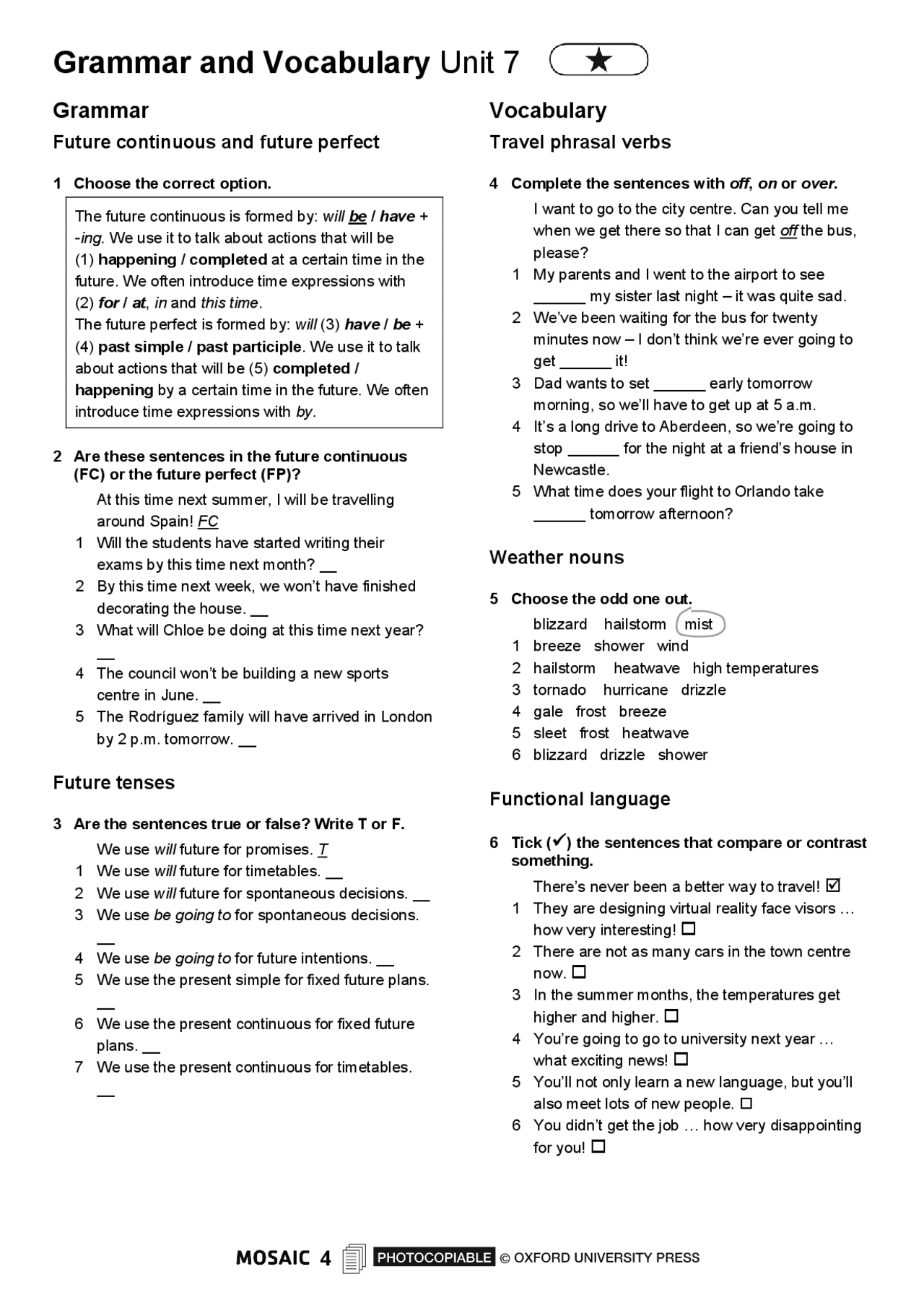 Mosaic 4 ESO English Unit 7 Additional Exercises - Docsity