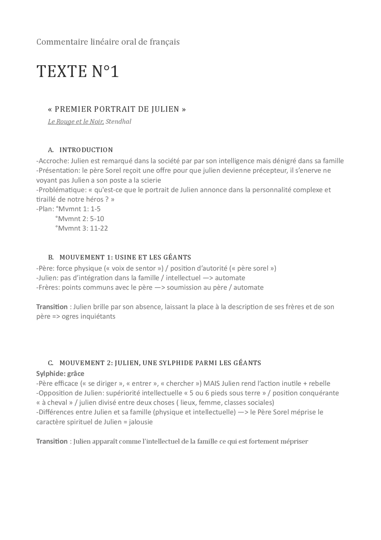 Le Rouge Et Noir Lecture Lineaire Docsity