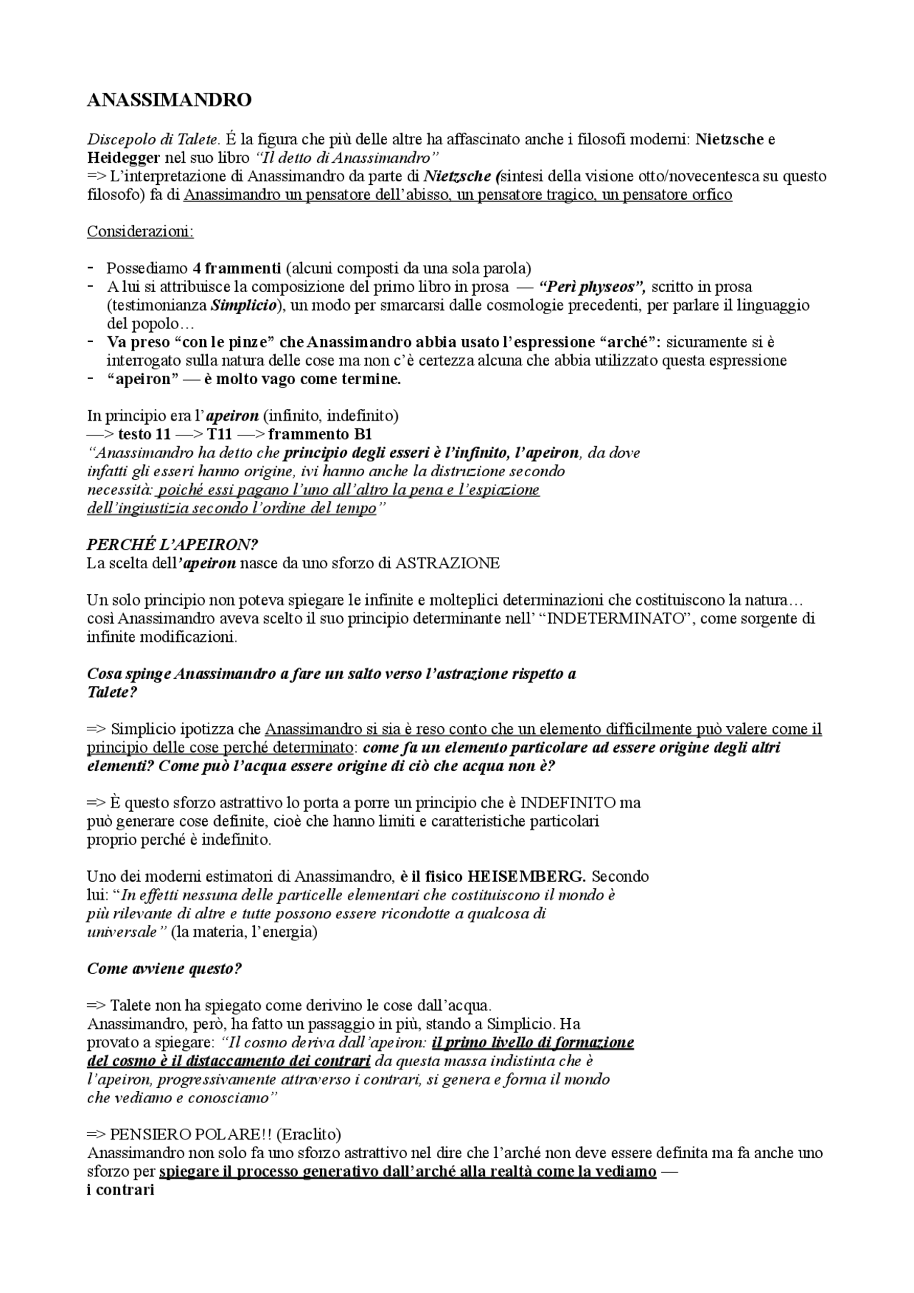 Storia della filosofia antica - ANASSIMENE E ANASSIMANDRO - Docsity