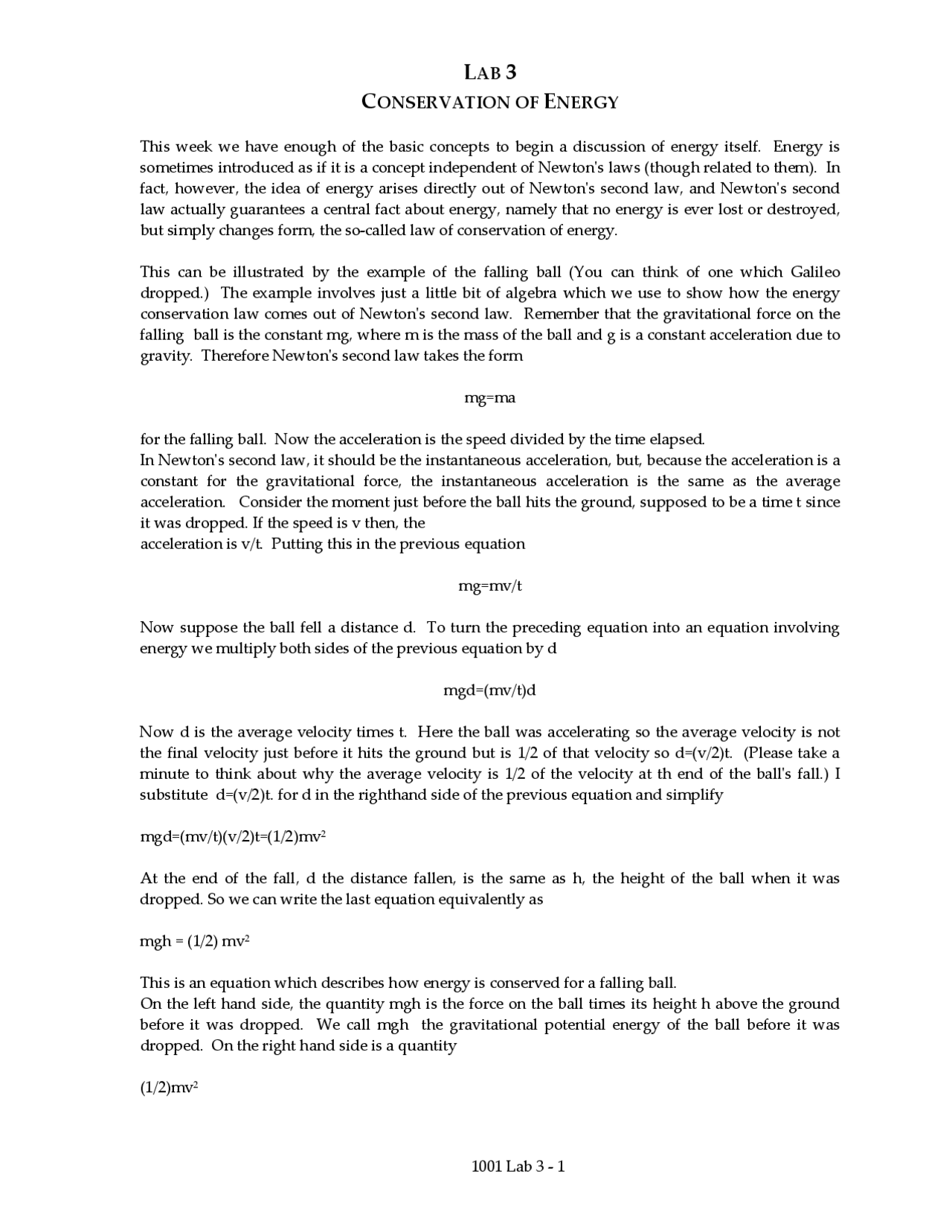 Lab Report Conservation Of Energy Docsity