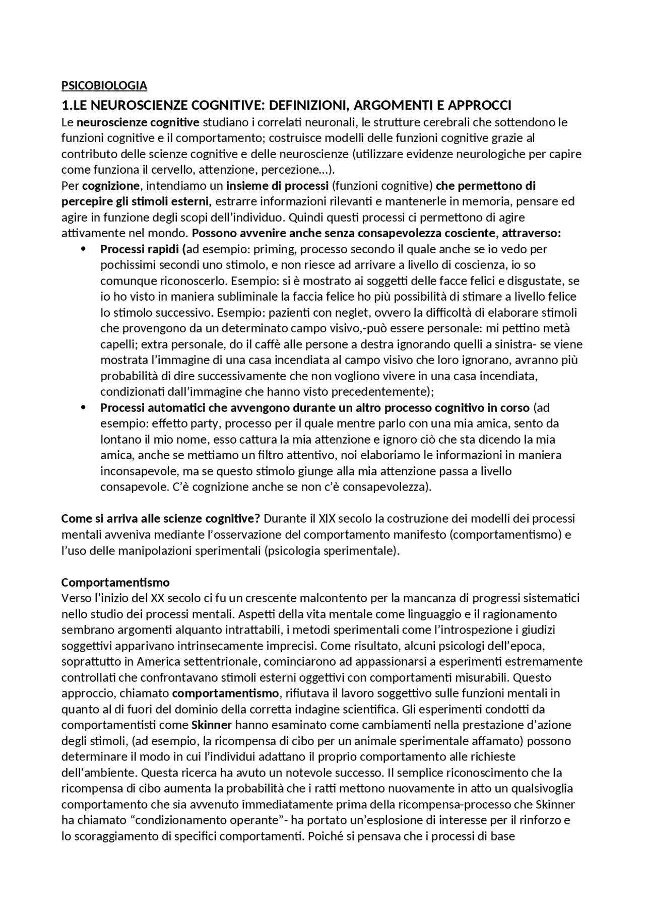 Riassunto Psicobiologia Docsity