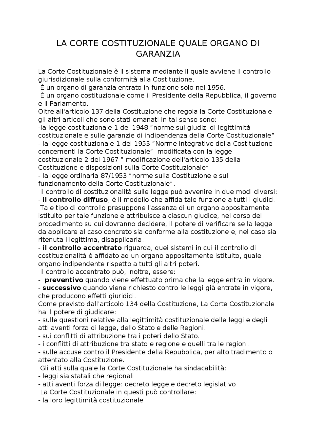La Corte Costituzionale Docsity