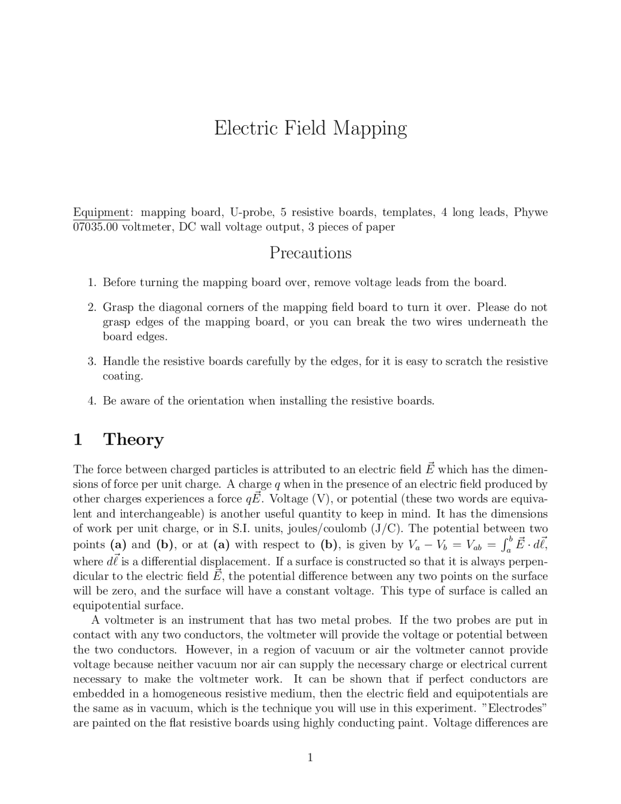 Lab Manual: Electric Field Mapping - Docsity