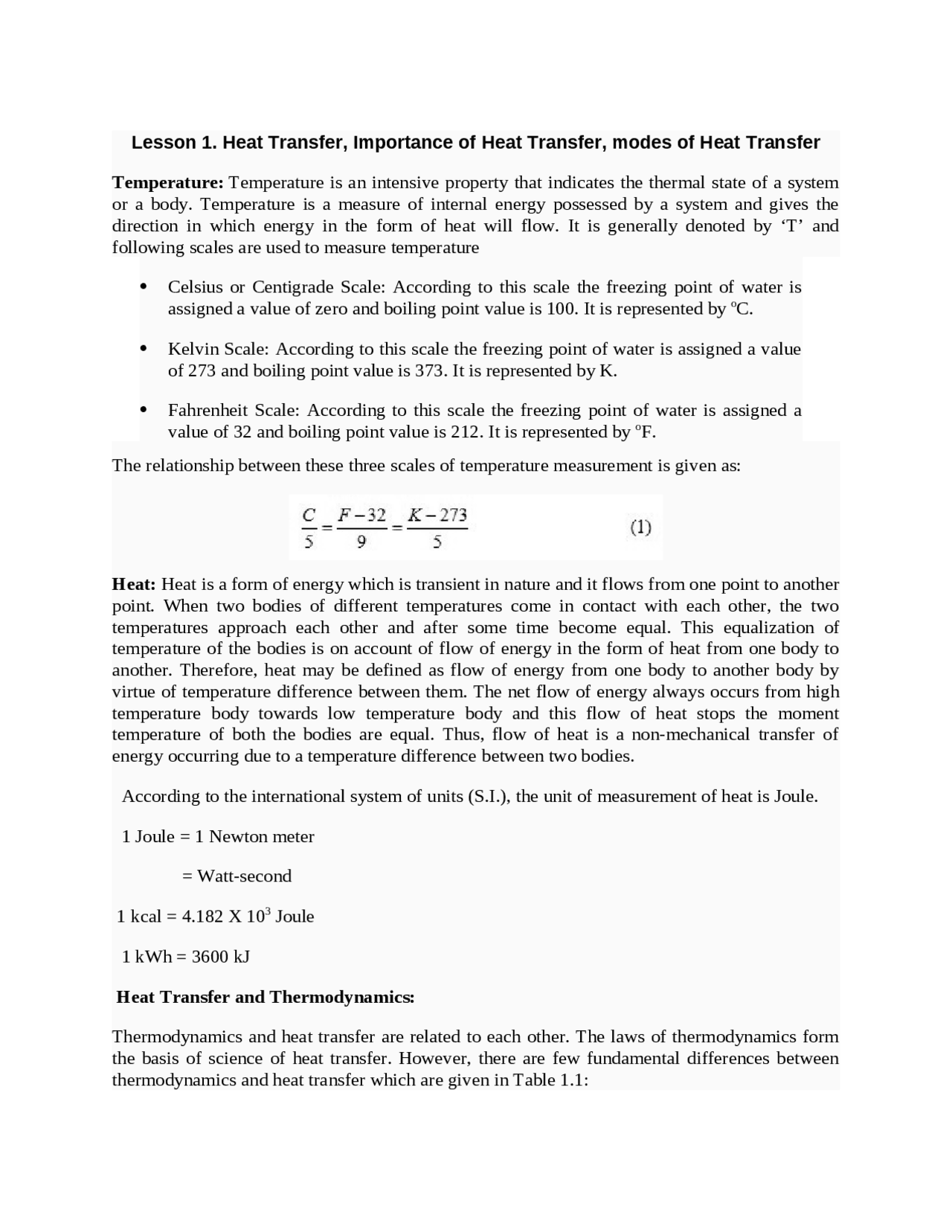 Heat and Mass Transfer Module 1 - Docsity